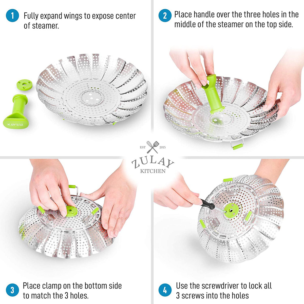 Zulay Kitchen Adjustable Vegetable Steamer Baskets - Expandable ...