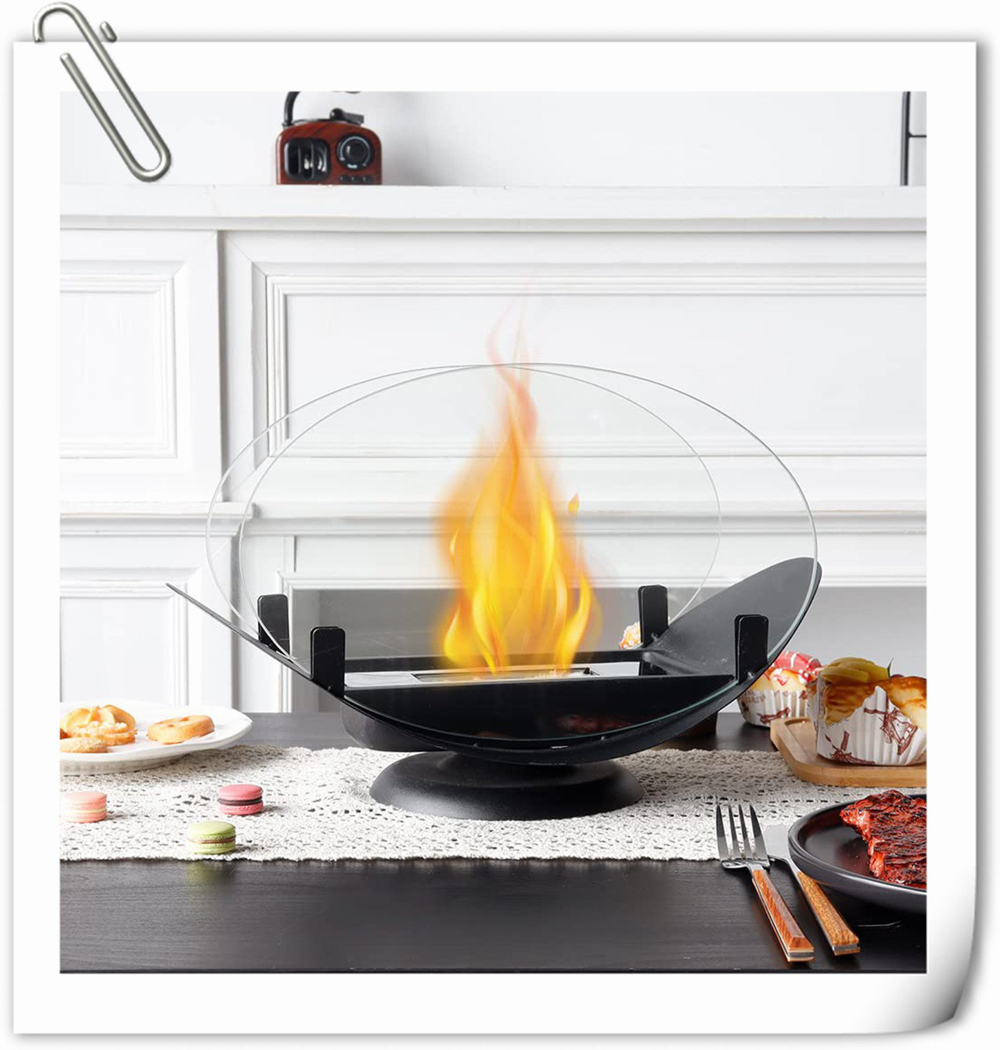 GLOBAL GIRLS LLC Oval Tabletop Fire Bowl With Two-Sided Glass 9.5 ...