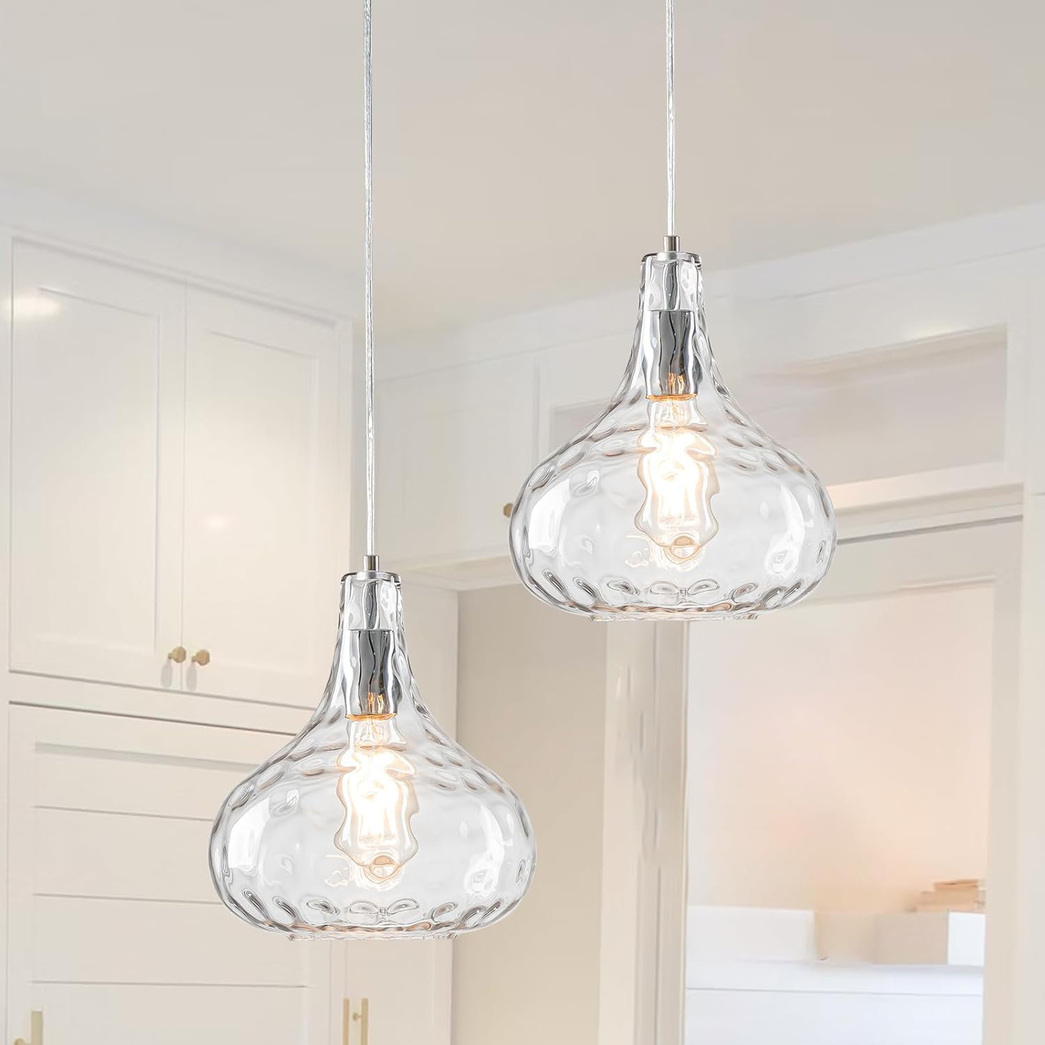Rosecliff Heights Glass Pendant Light - Hammered Clear - Adjustable ...