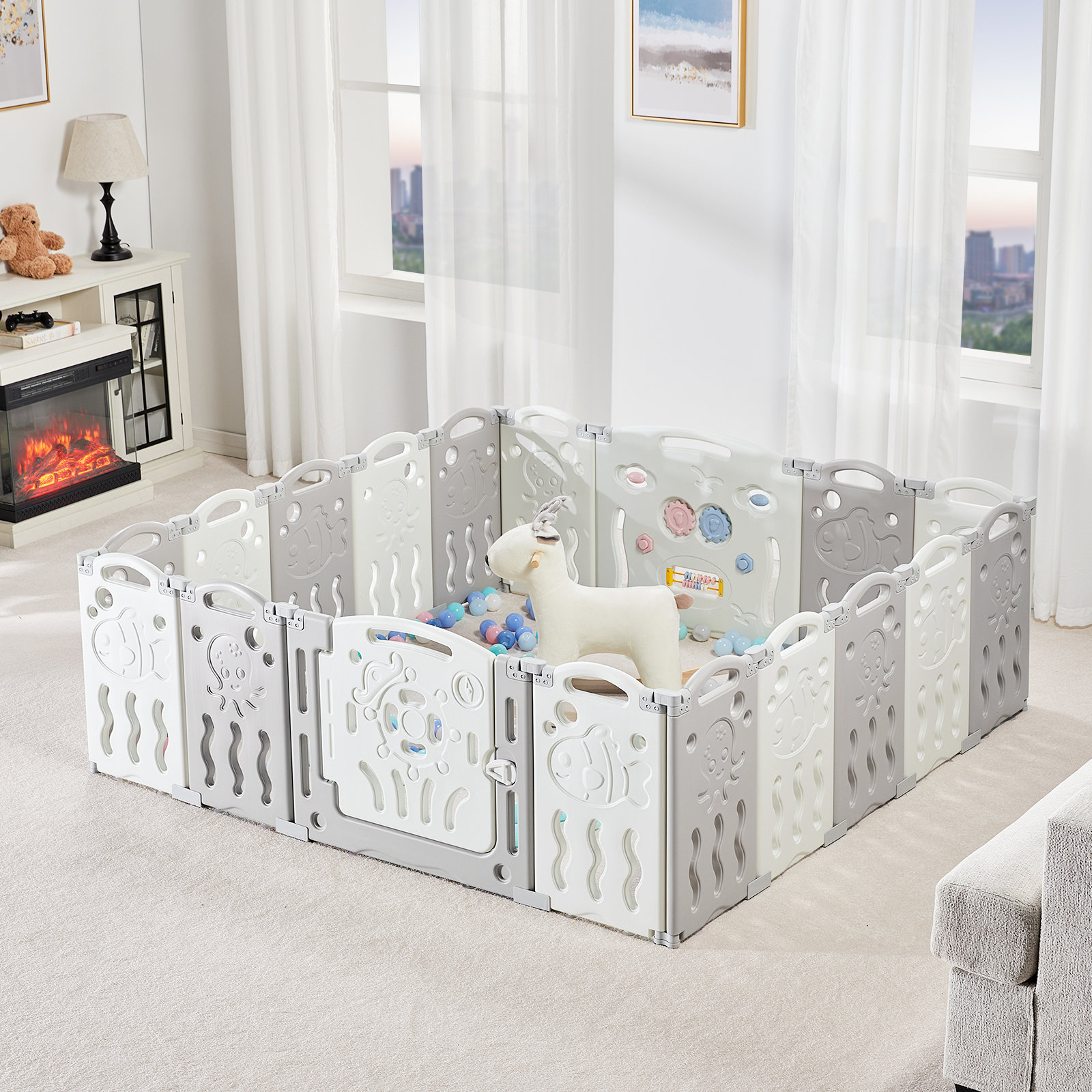 Albott Brile Albott Foldable Baby Playpen Kid Activity Center with Game ...