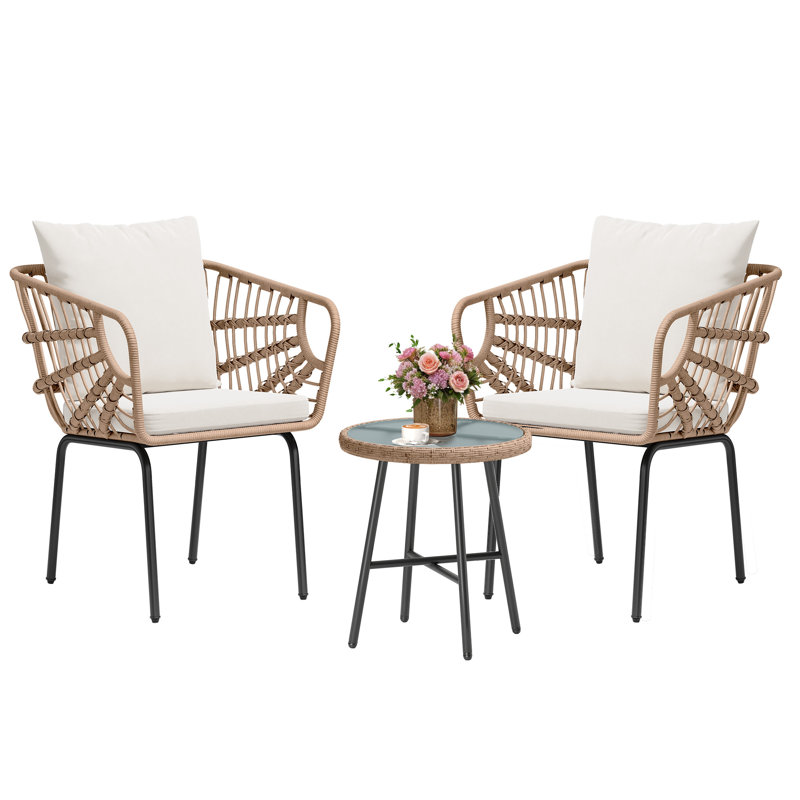 Bayou Breeze 3 Pieces Outdoor Wicker Patio Conversation Set | Wayfair