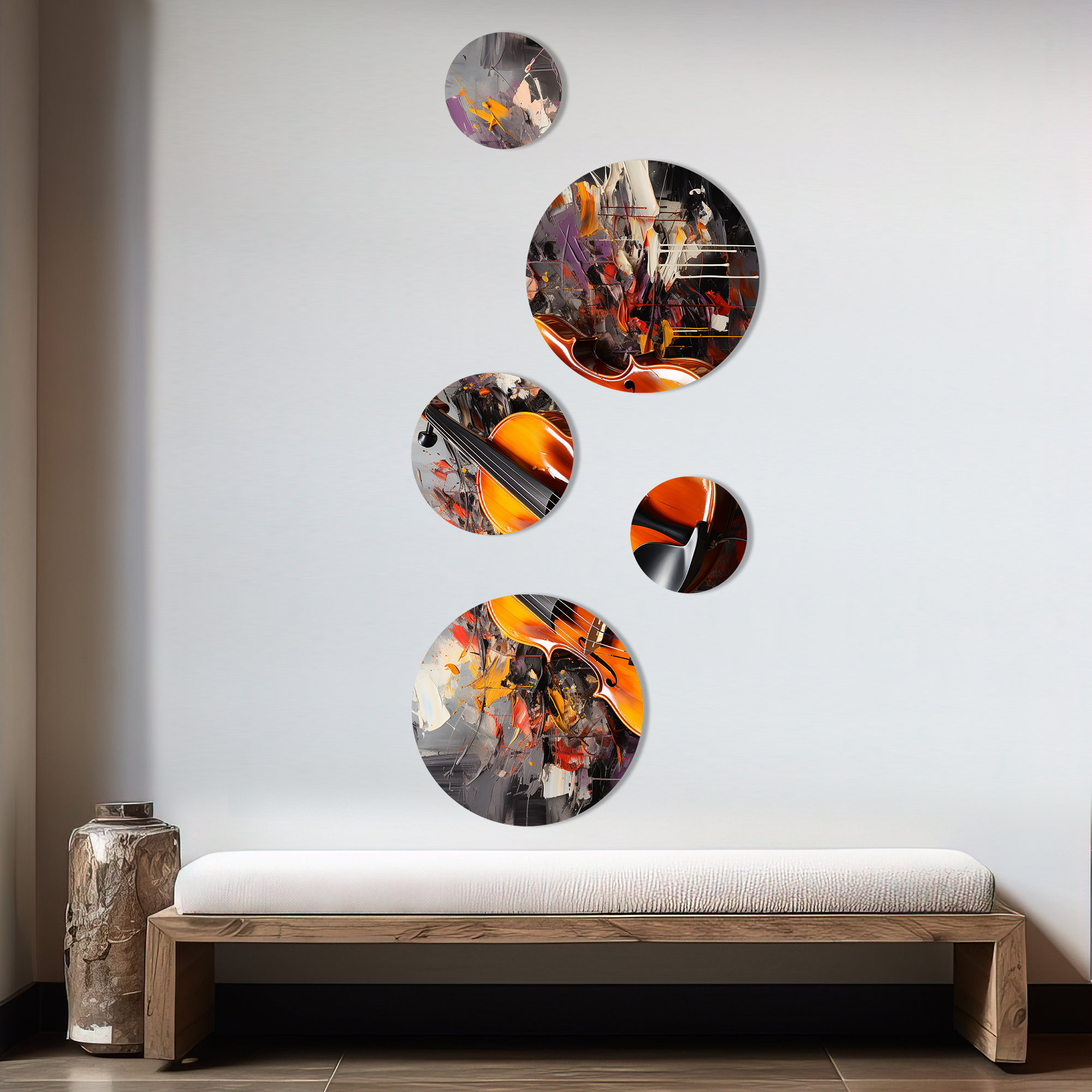 Lark Manor Chello Jazz Rhapsody 1 - Music Round Wall Art Set Of 5 | Wayfair