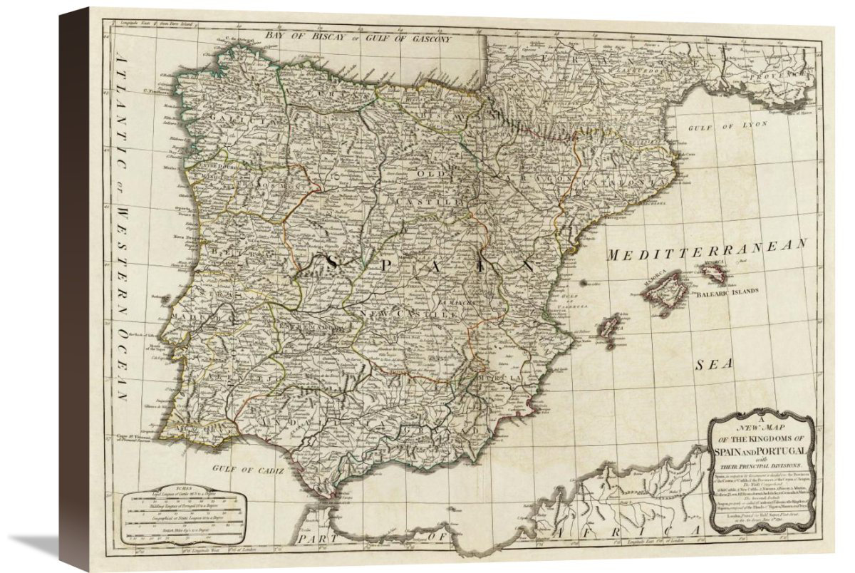 Global Gallery 'A new map of the Kingdoms of Spain and Portugal, 1790 ...