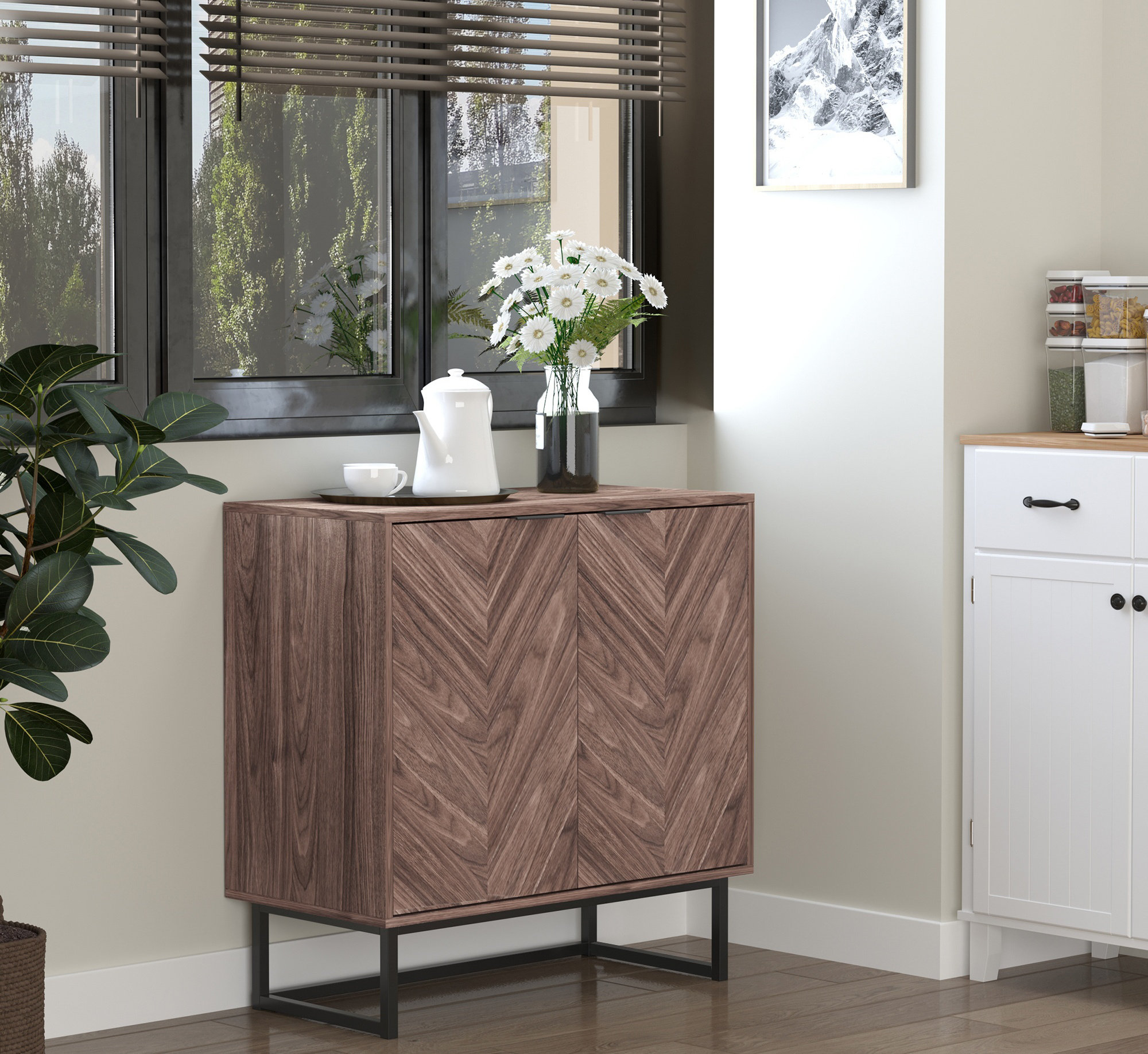 Highland Dunes HOMCOM Sideboard Buffet Cabinet, Chevron Double Door ...