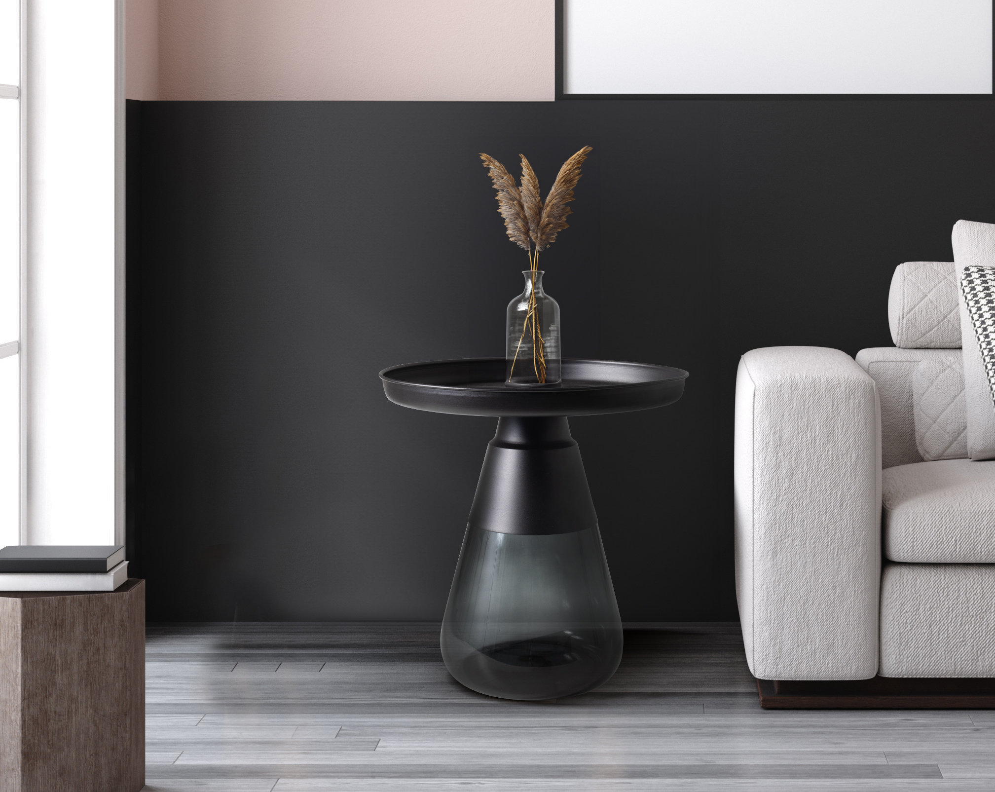 Metro Lane Dalasha Black Half Transparent Steel Side Round Coffee Table ...