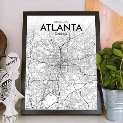 Wrought Studio 'Atlanta City Map' Graphic Art Print Poster in Tones ...