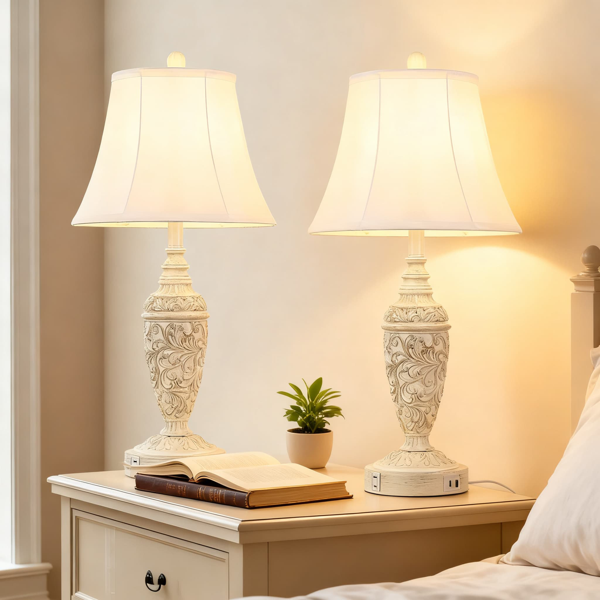 Latitude Run® Vintage Table Lamps 2-Pack With Dual USB Charging Ports ...