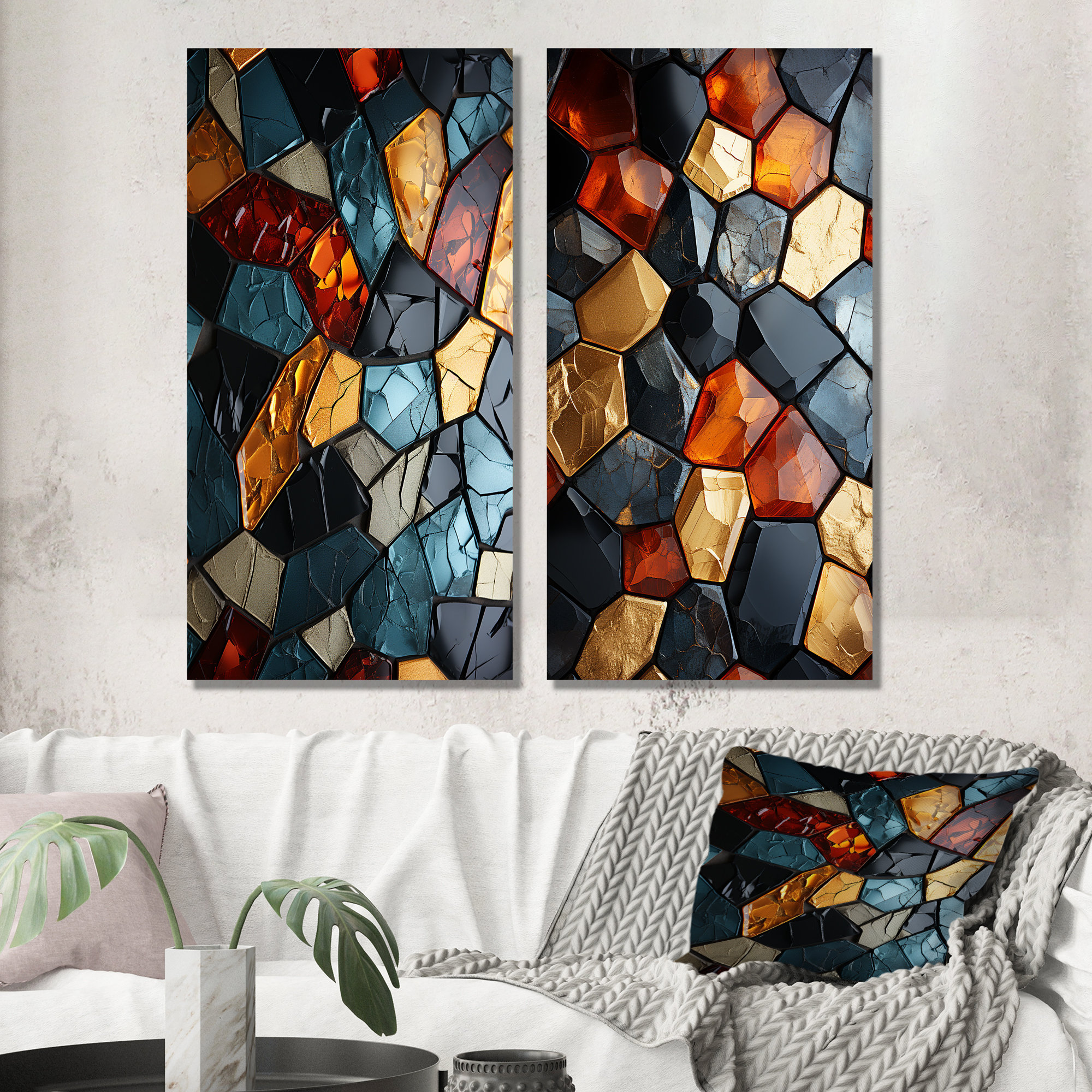 Mercer41 Gold And Blue Cubic Mosaic Tiles I - Abstract Tile Wall Art ...