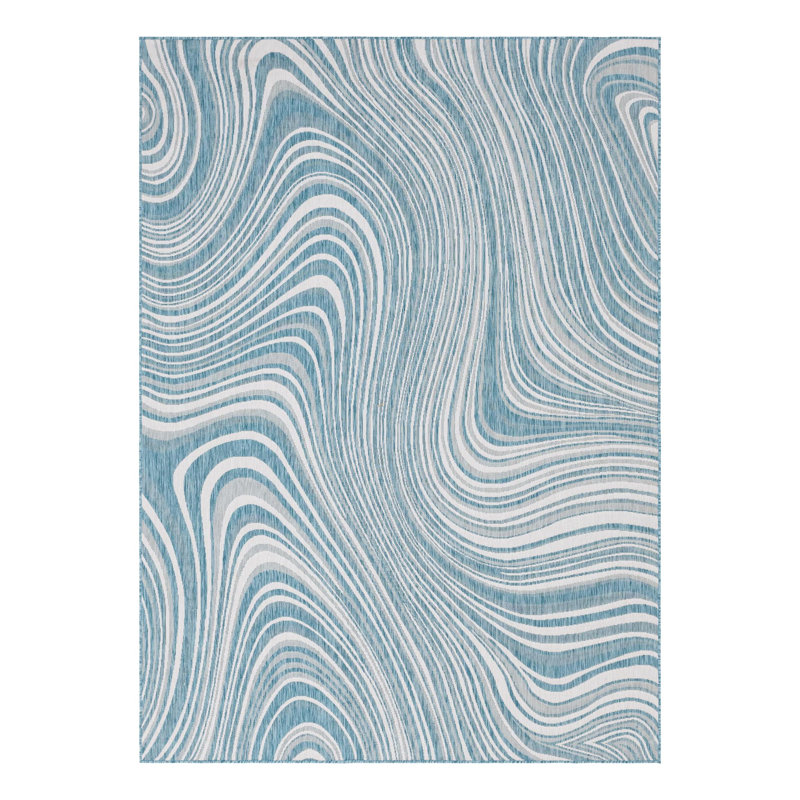 Orren Ellis Richael Abstract Light Aqua Indoor / Outdoor Area Rug ...