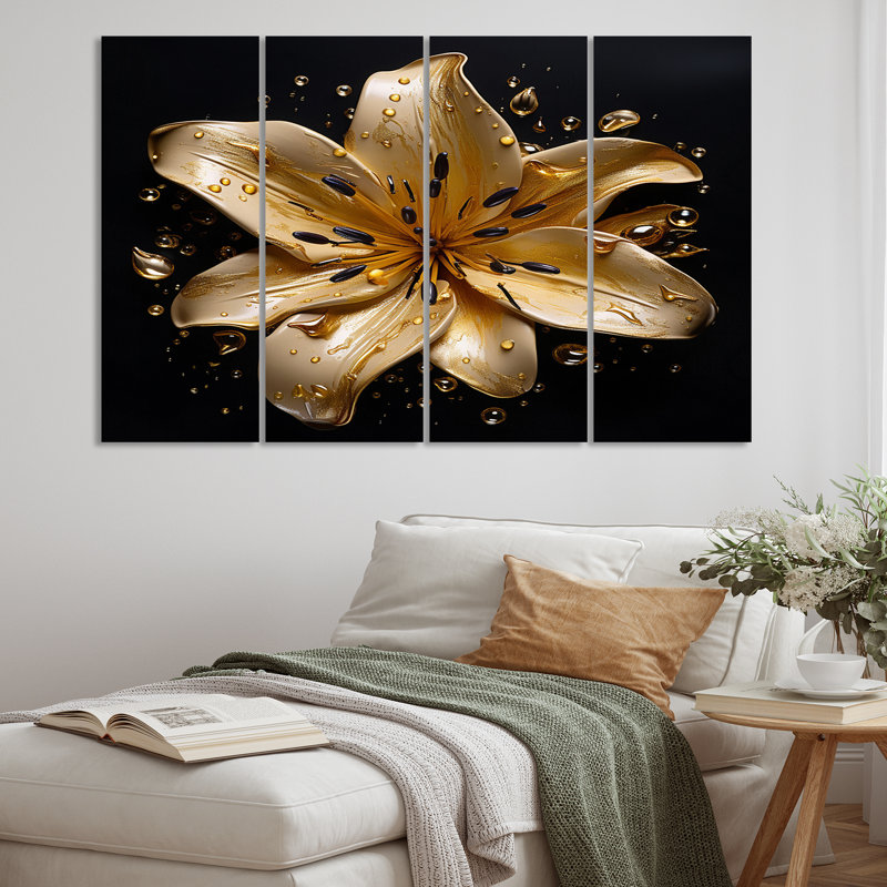 House of Hampton® Golden Lily Flower Glam On Black VIII On Canvas 4 ...