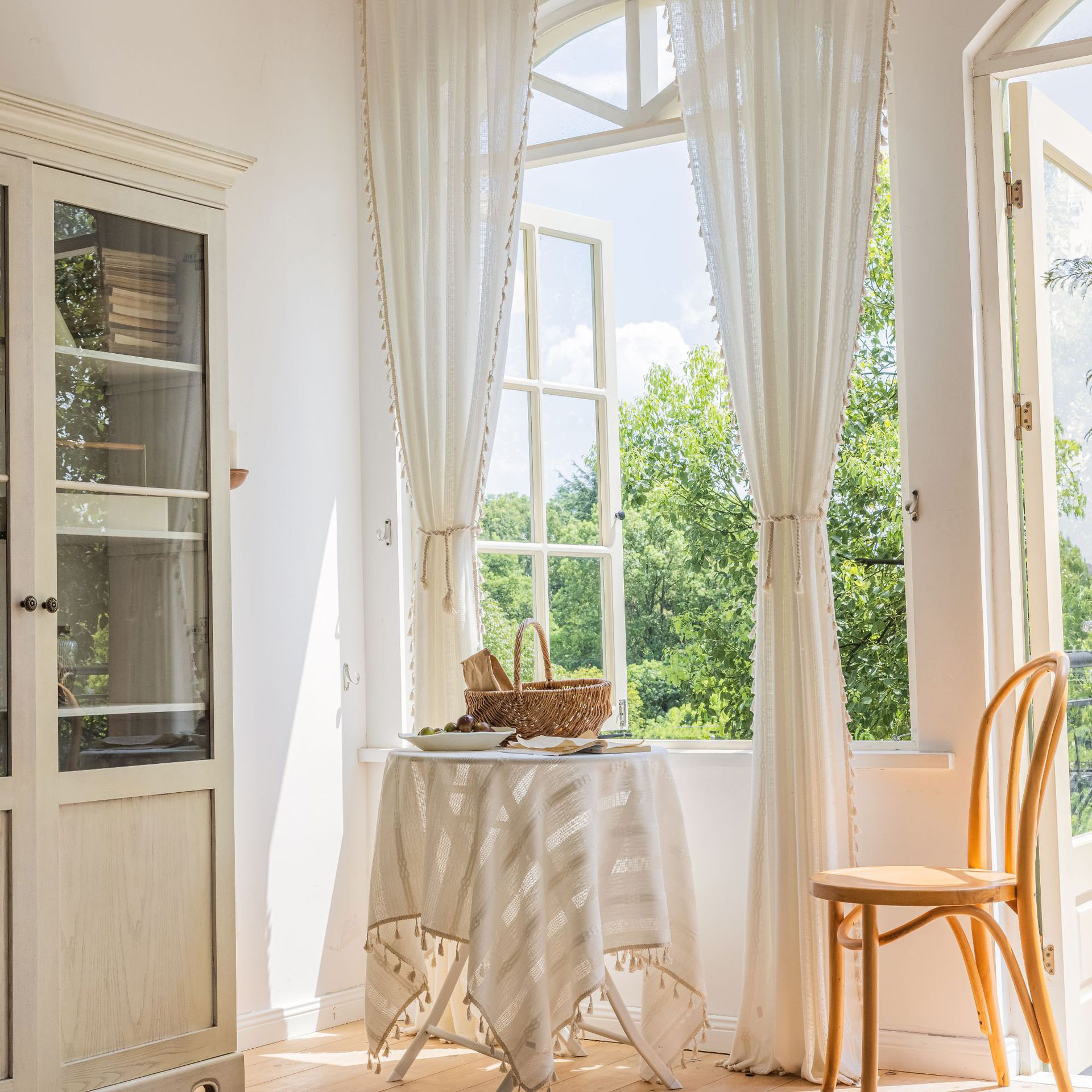 Gracie Oaks Embelia White Plain And Pure Lines Windows Curtains Vintage ...