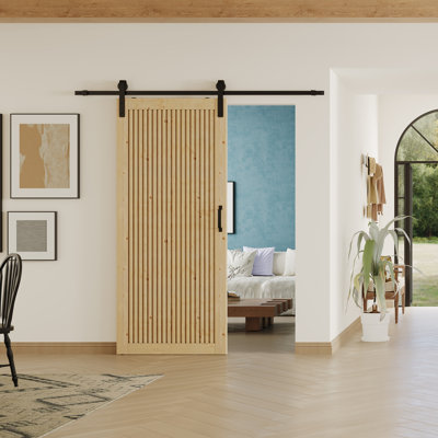 DOOOLI Wood Slat Panel Sliding Barn Door - Solid Wood Interior Door ...