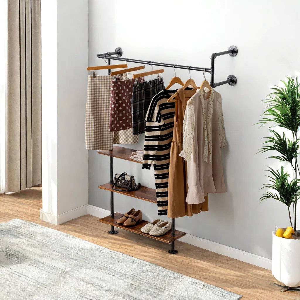 Trent Austin Design Industrial Pipe Clothing Rack With Shelves, 72Inch ...