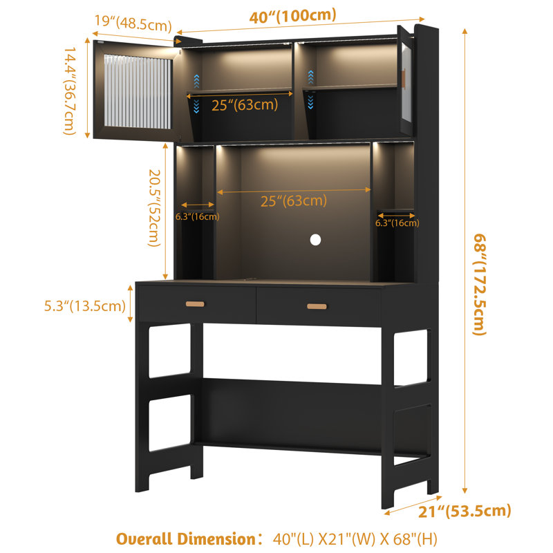 Latitude Run® Shona 40'' W Rectangle Computer Desk with Hutch and ...
