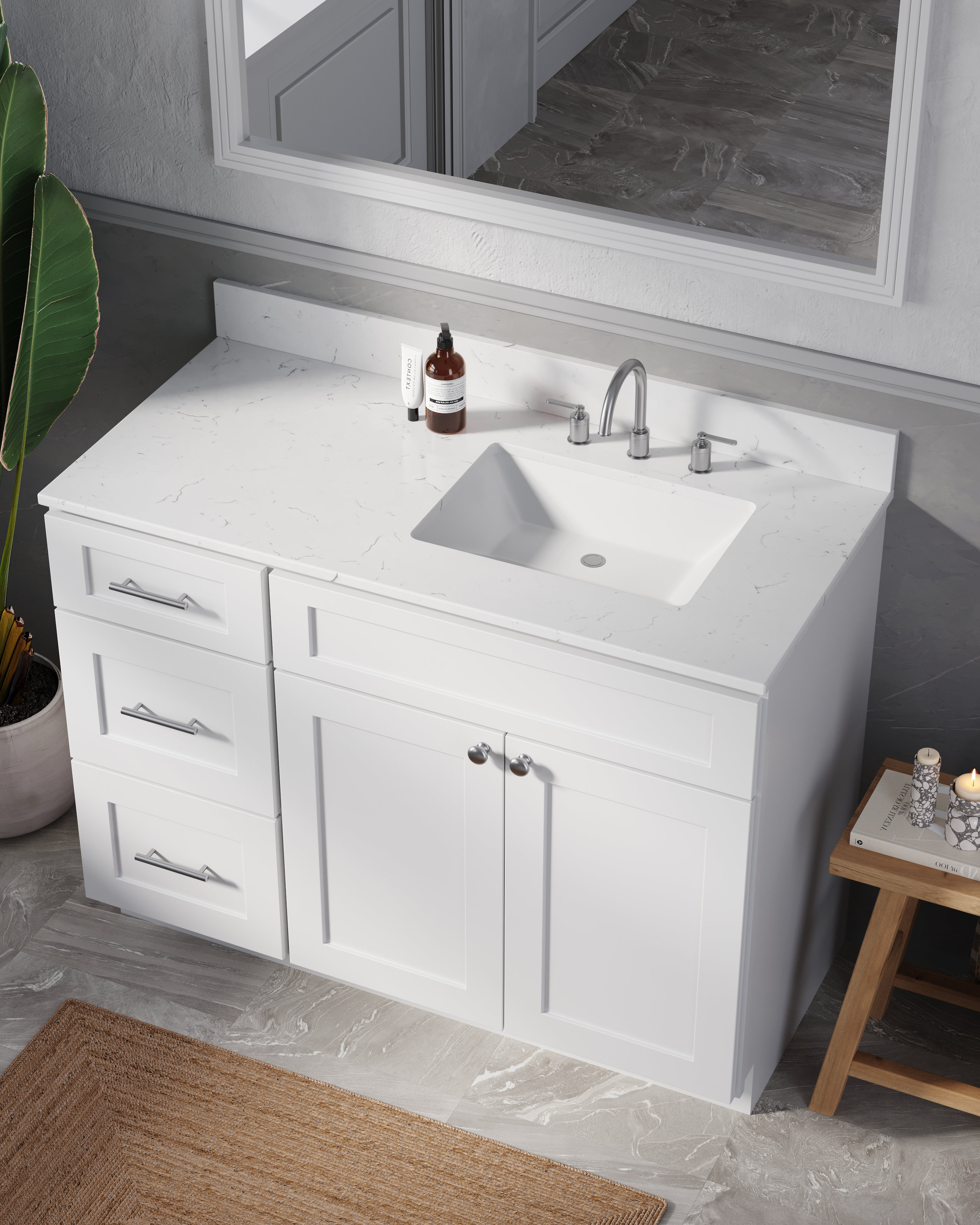 DISAR Disar 45" Single Bathroom Vanity Drawer Left With Carrara Quartz ...