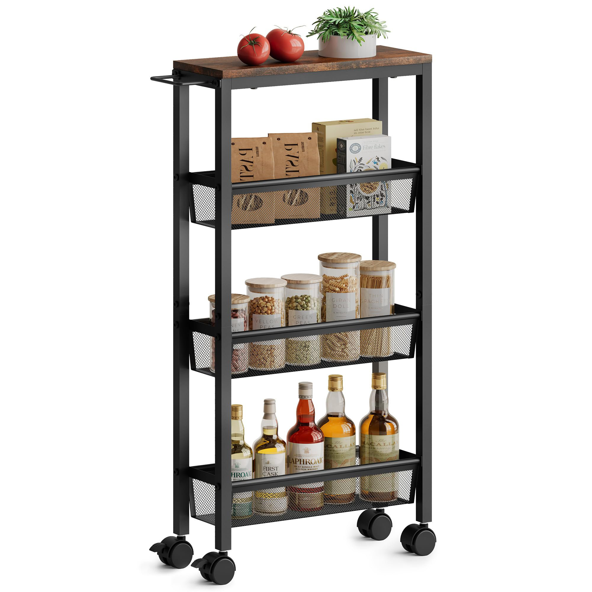 17 Stories Rolling Storage Cart, 4-Tier Slim Rolling Cart, Storage Cart ...