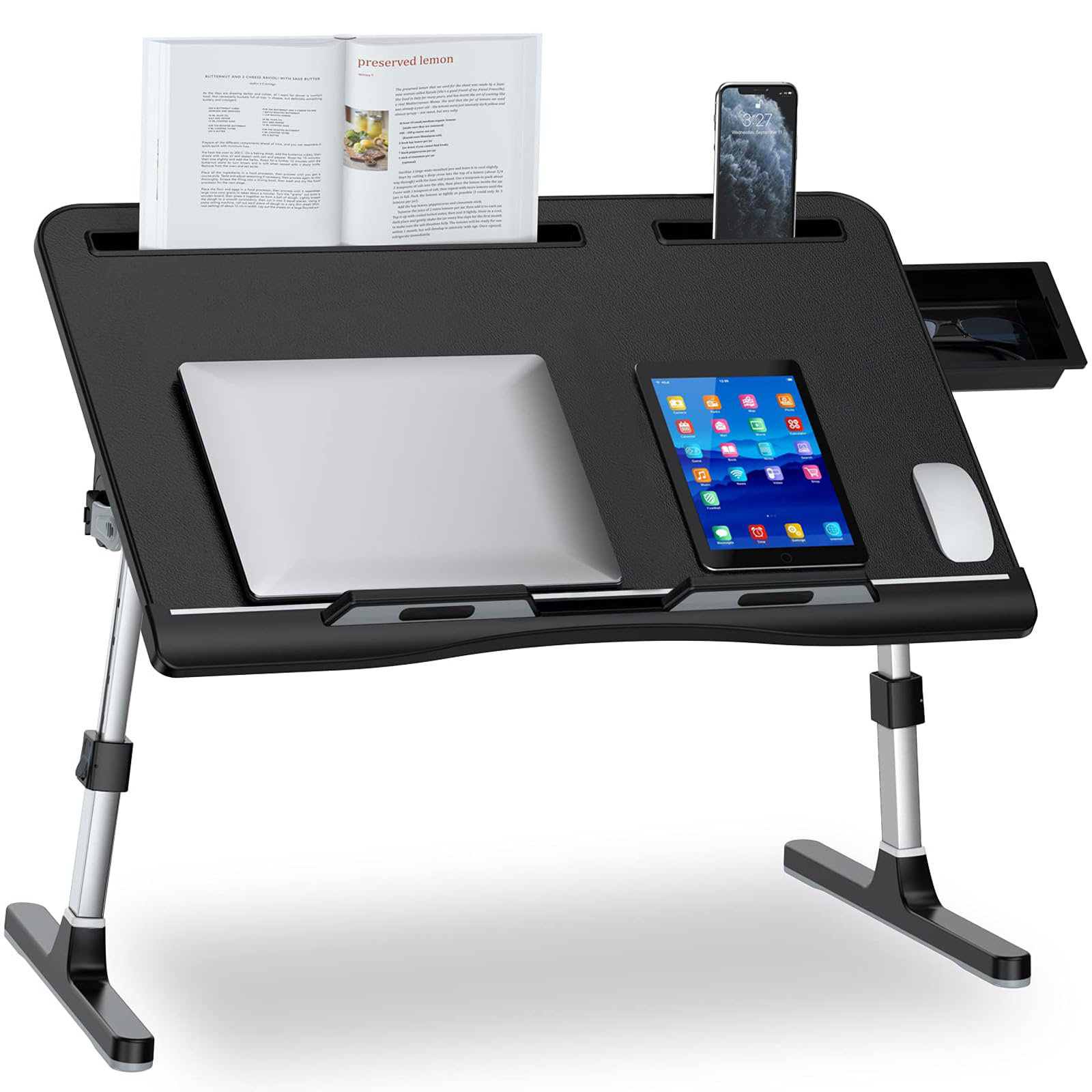 Inbox Zero Laptop Bed Desk, X-Large Leather Adjustable Computer Bed ...