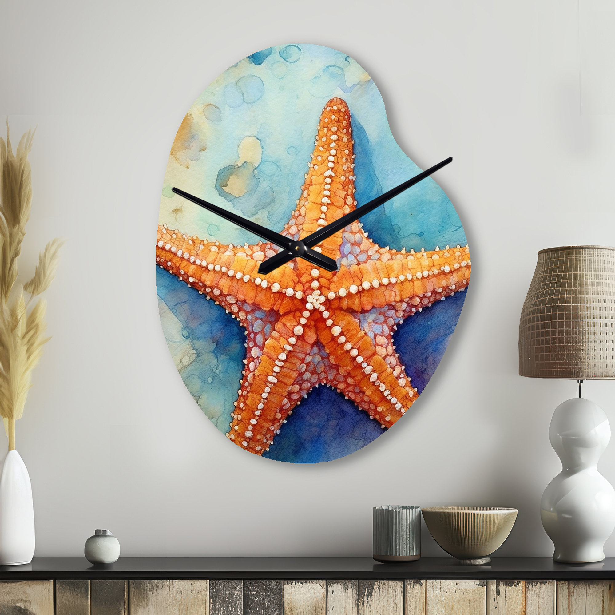 Design Art Spiny Starfish II - Pear Shape Unique Starfish Wall Clock ...