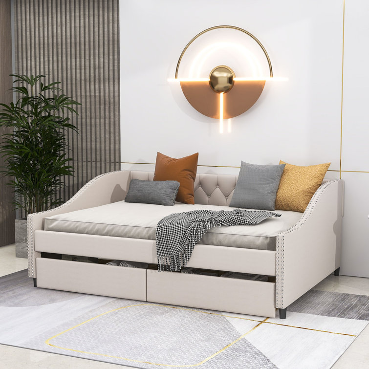 House of Hampton® Devyon Full Size 2 Drawers Upholstered Daybed with ...