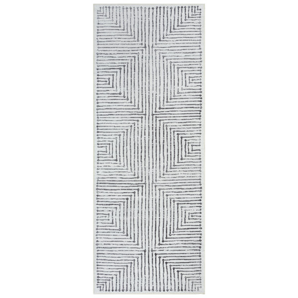 Ebern Designs Washable Non-Slip Modern Rug - Ivory / Black - Entryway ...