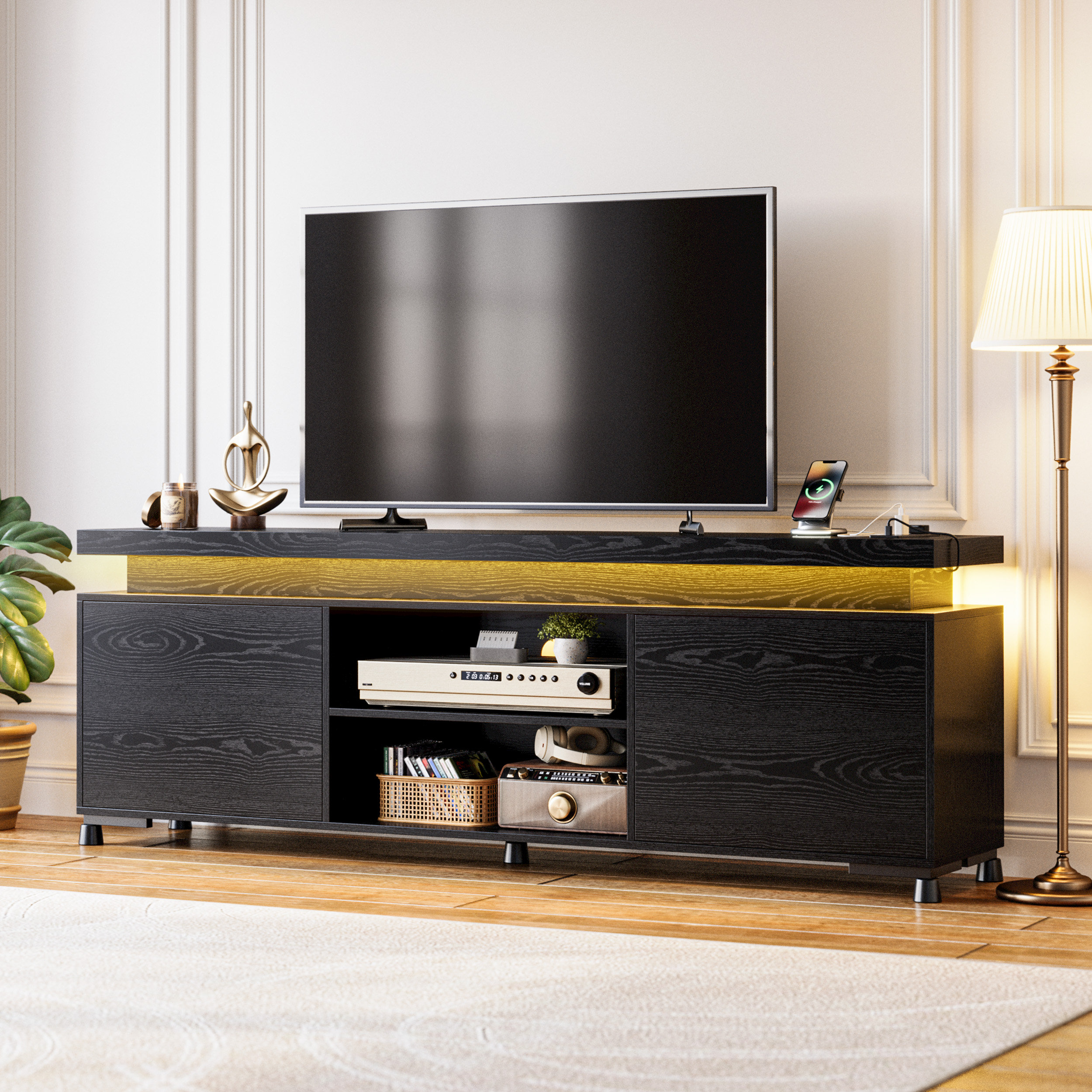 Wrought Studio™ Tv Stand for TVs 75+ Inch with LED Lights and Power ...