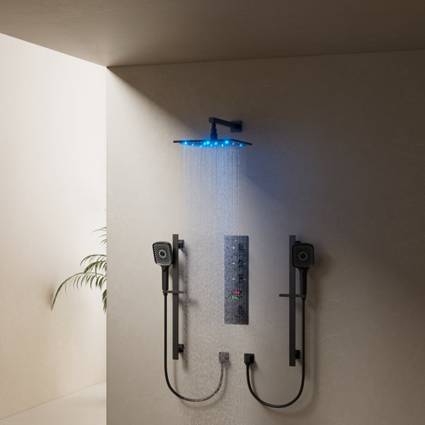 EVERSTEIN Thermostatic Digital Shower Faucet 12" LED Rainfall Shower ...