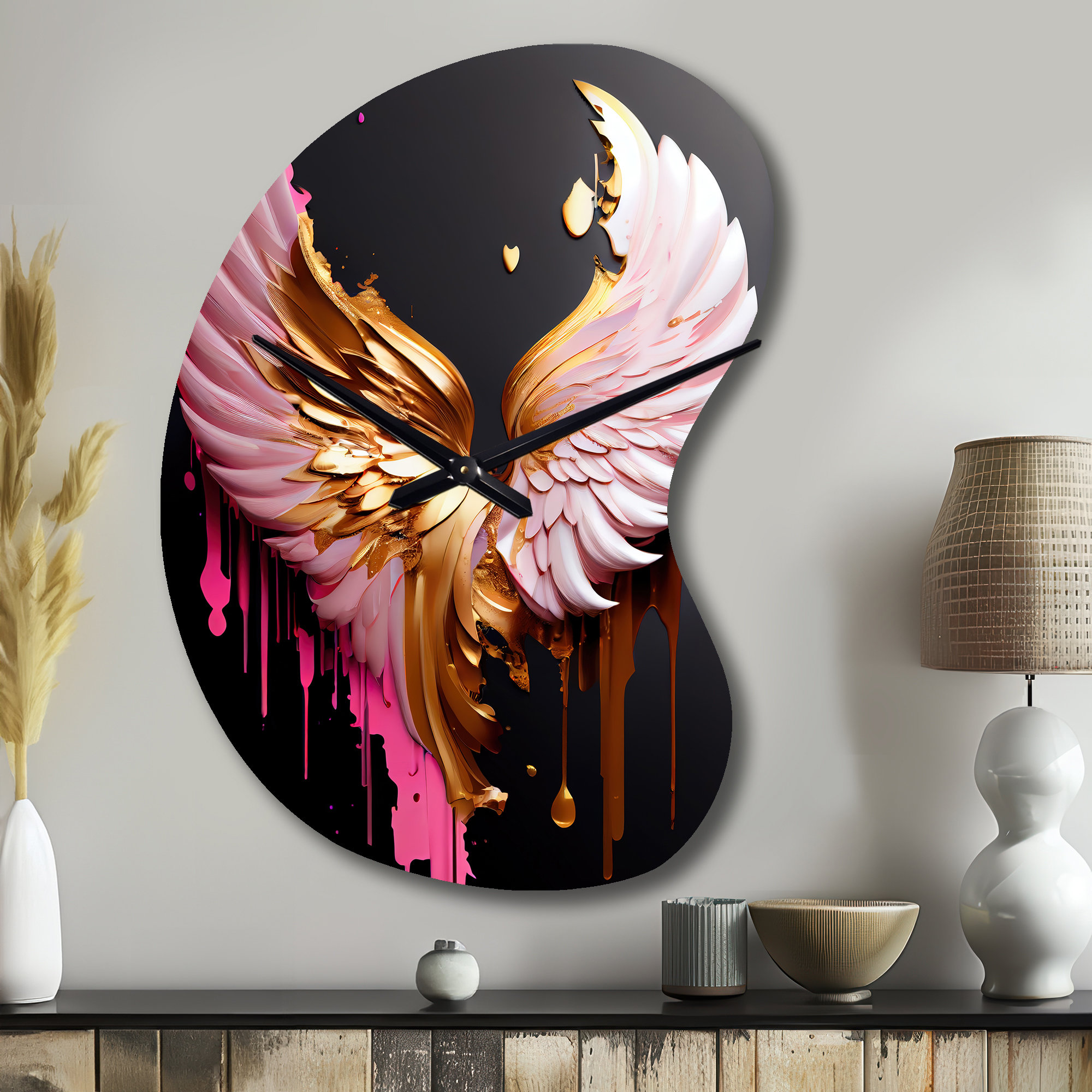 Design Art Pink, Gold And Black Angel Wings I - Wings Angel Irregular ...