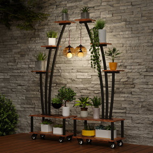 17 Stories 5-tiered Indoor Metal Curved Plant Stand With Hooks And ...