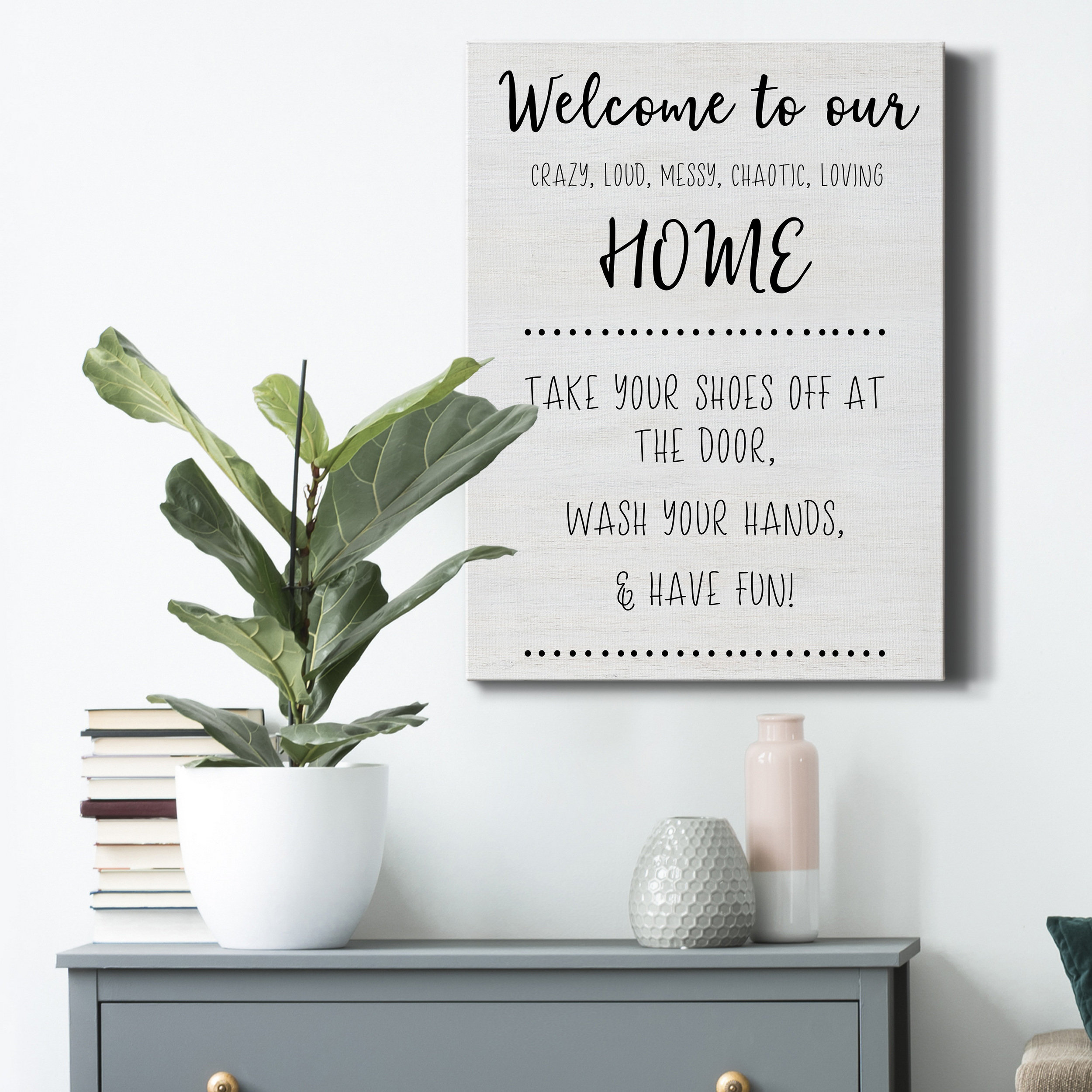 Trinx Welcome to Our Home by CAD Designs - Wrapped Canvas Textual Art ...