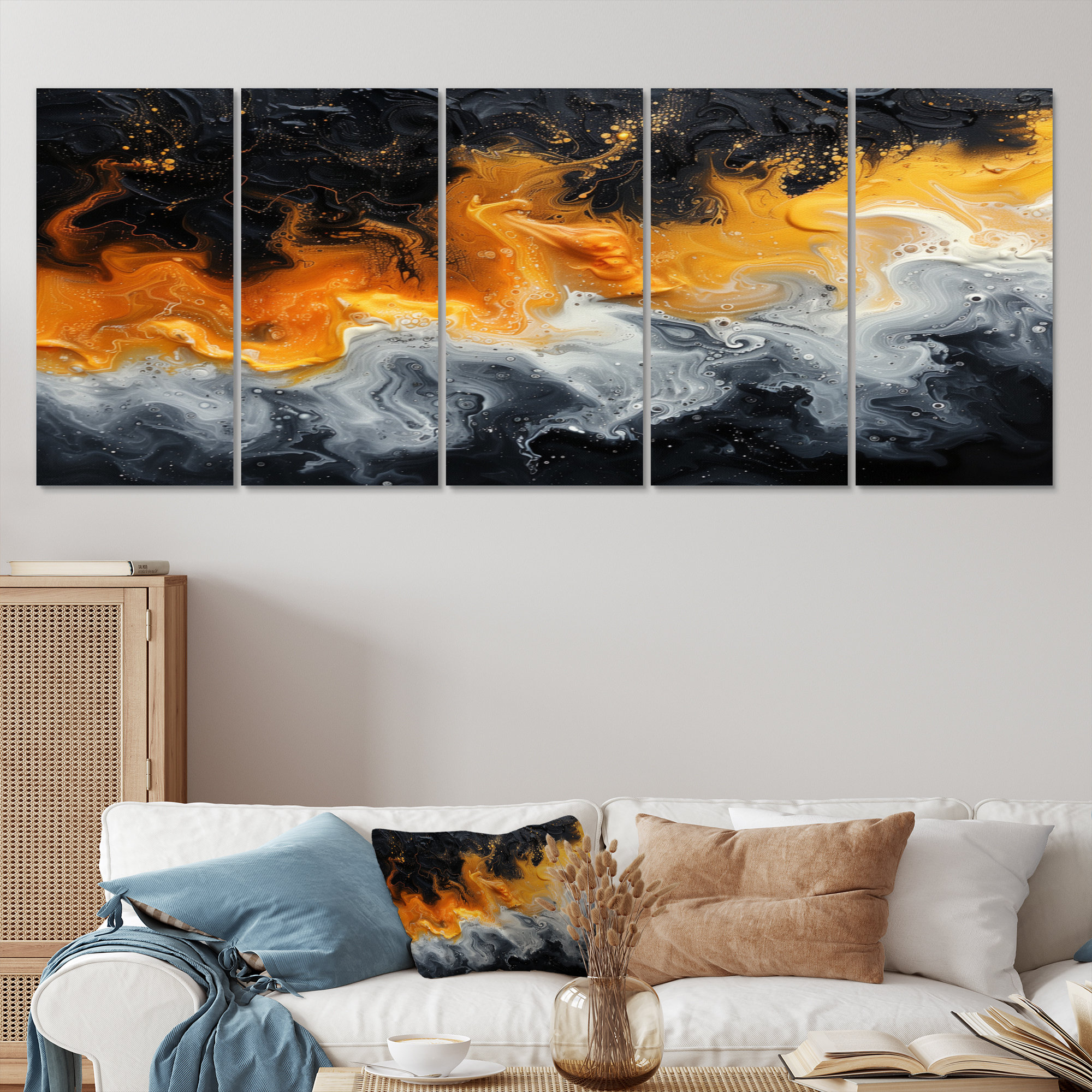 Wrought Studio™ Orange Black Abstract Liquid River III - Liquid Ink ...