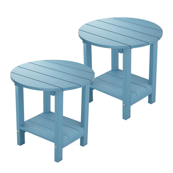 Dovecove 18 Inch Round Outdoor Side Table with Storage Shelf, 2-tier ...