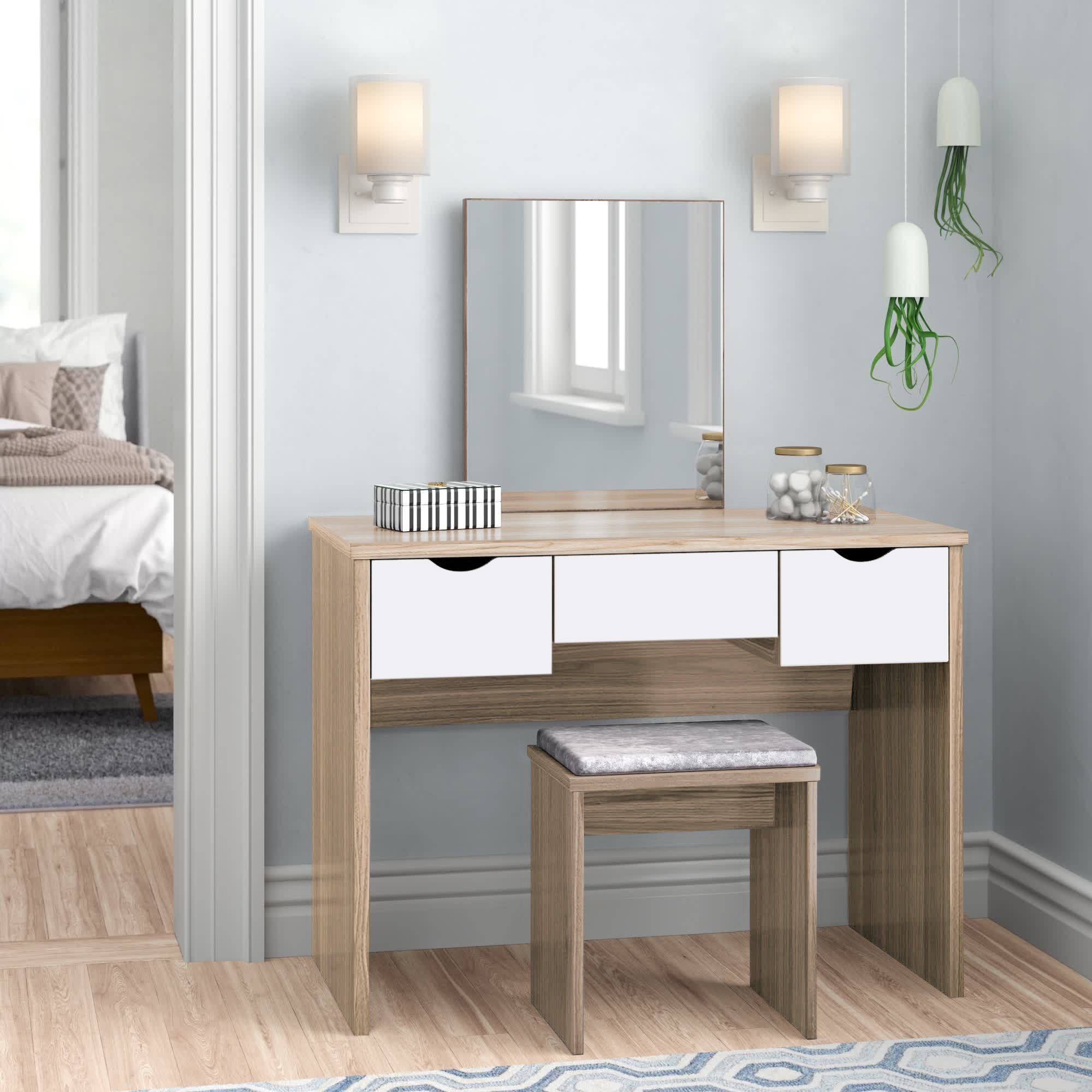 Wade Logan Derun Dressing Table Set with Mirror & Reviews | Wayfair.ie