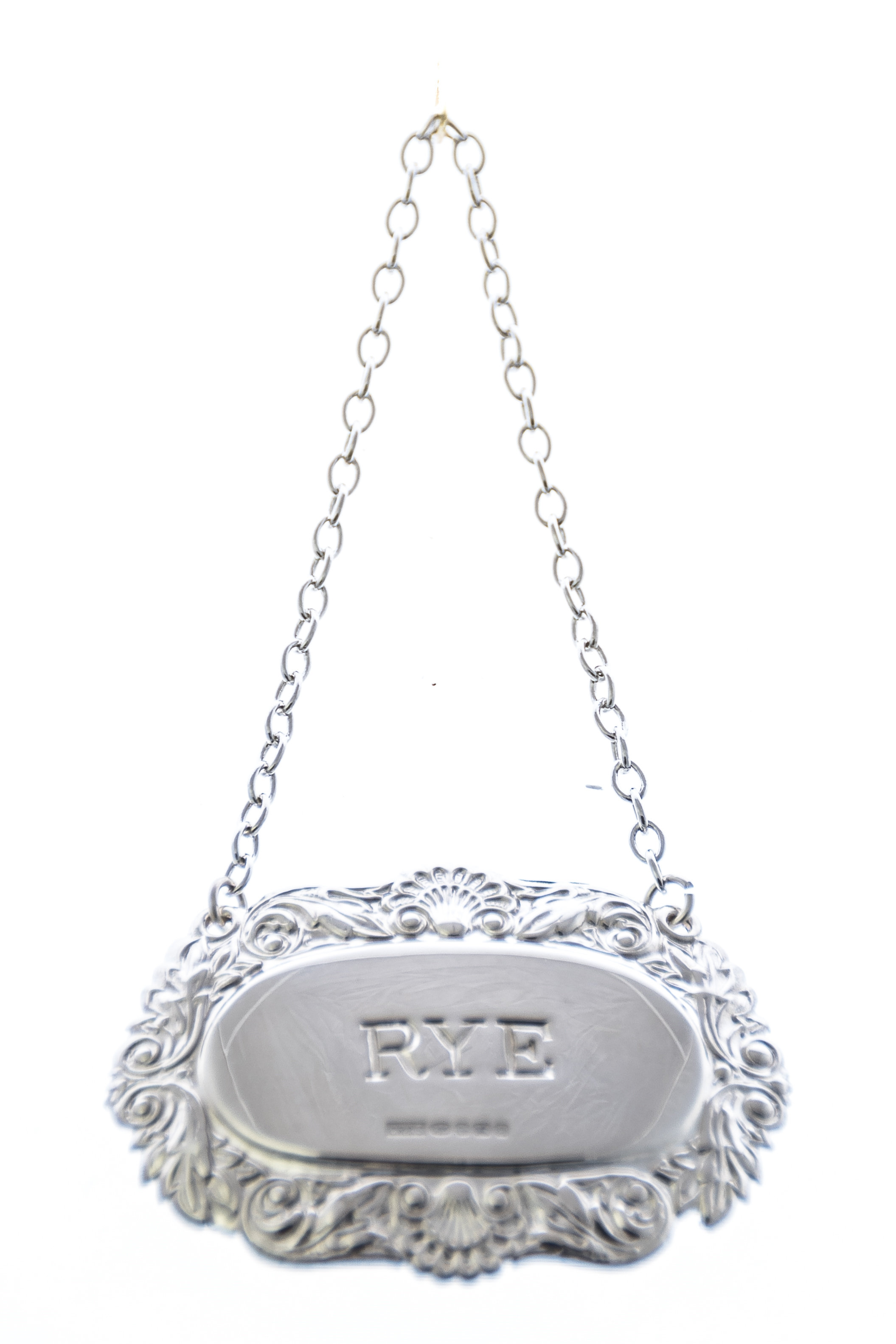 Corbell Silver Company Decanter Label-Rye, Fancy Shell and Scroll ...