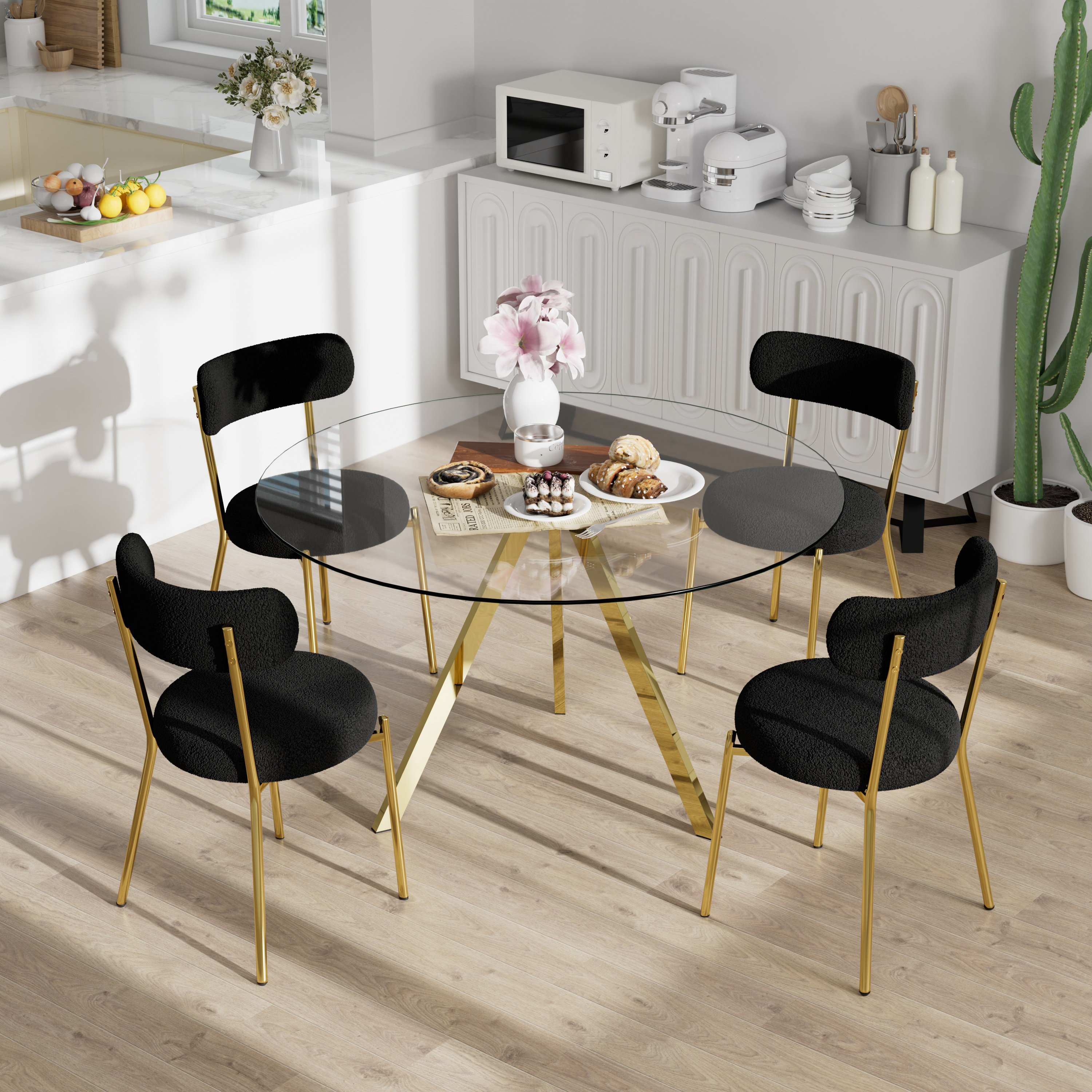 Mercer41 5 - Piece Glass Top Gold Dining Set | Wayfair