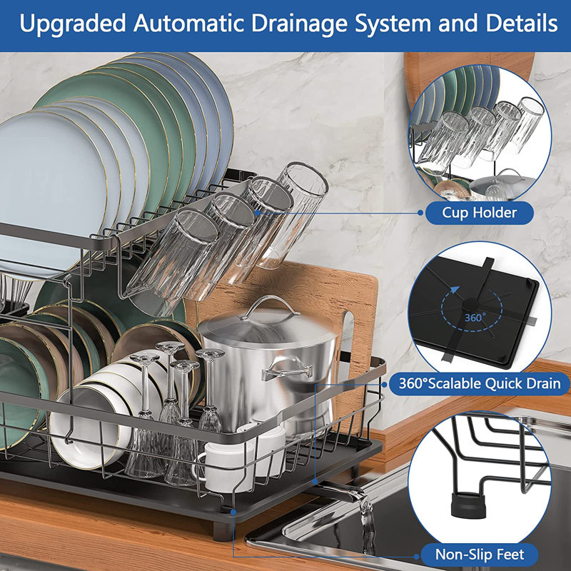 BEAUTY DEPOT Large Dish Drying Rack With Drainboard, 2 Tier Stainless ...