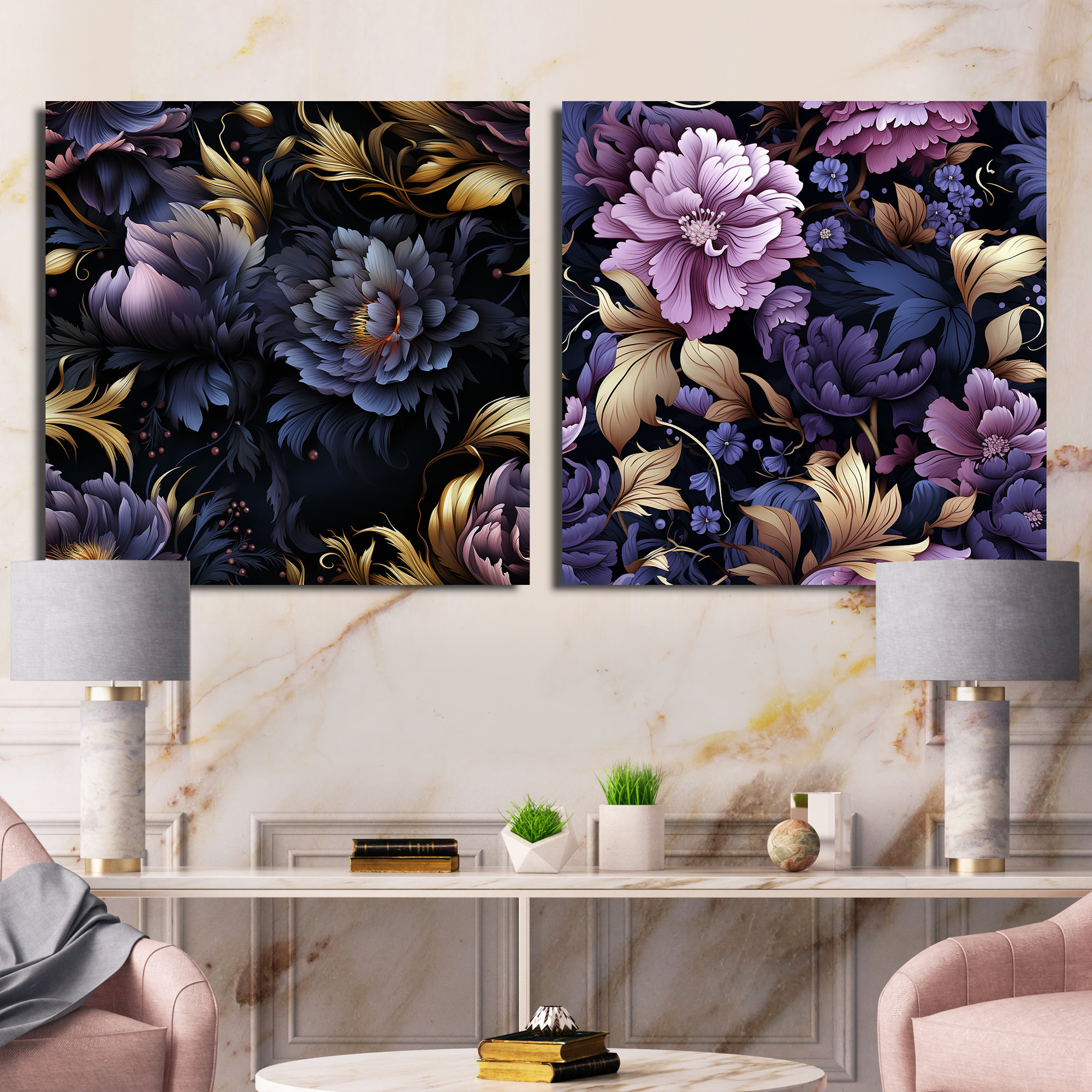 Design Art Darkened Dreams Moody Patterns - Abstract Botanicals Square ...