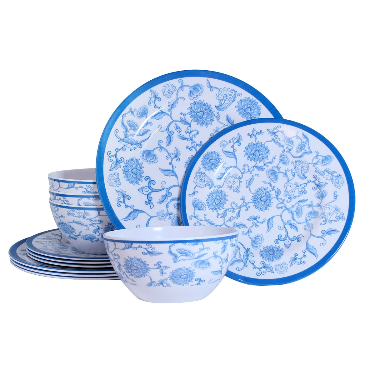 Winston Porter Melamine Dinnerware Set 12-Piece for 4 Dish Set Plates ...