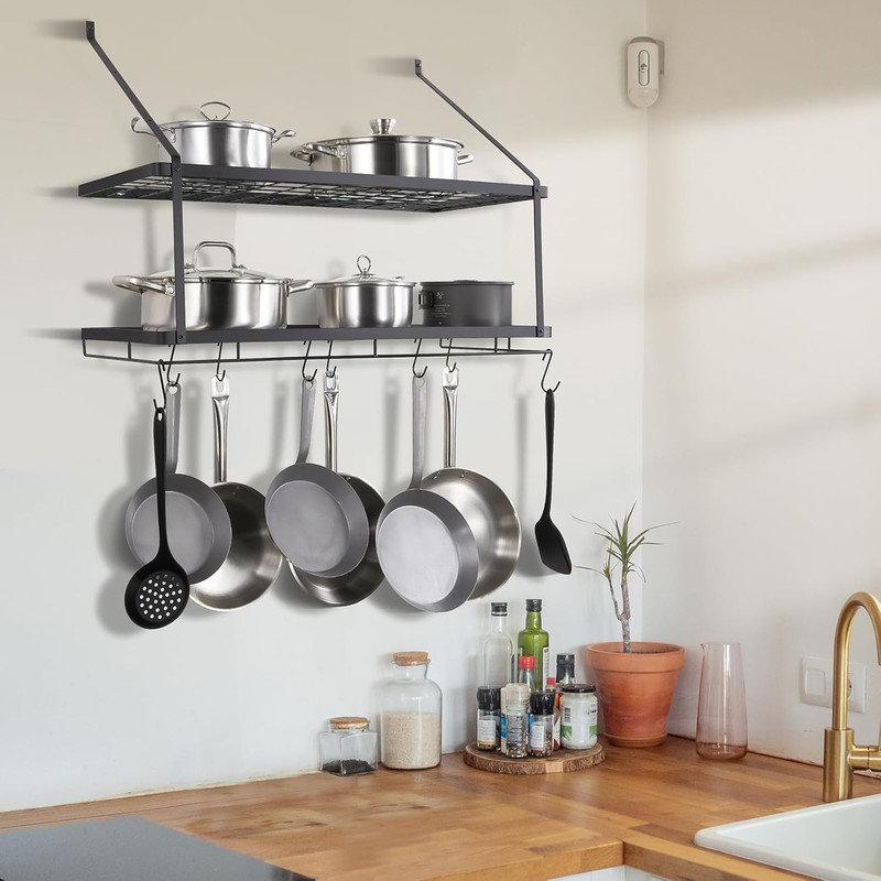 Prep & Savour Steel Rectangle Wall Mounted Pot Rack | Wayfair