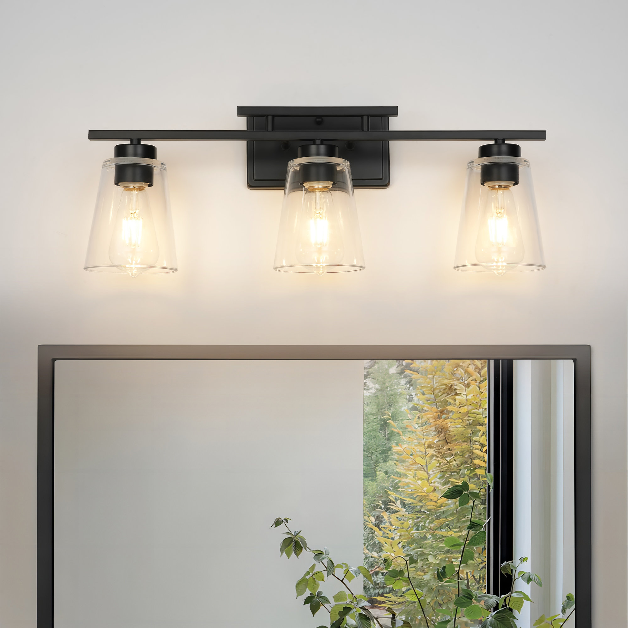 17 Stories Kurama 3-light Cone Glass Shade Iron Vanity Light - Wayfair ...