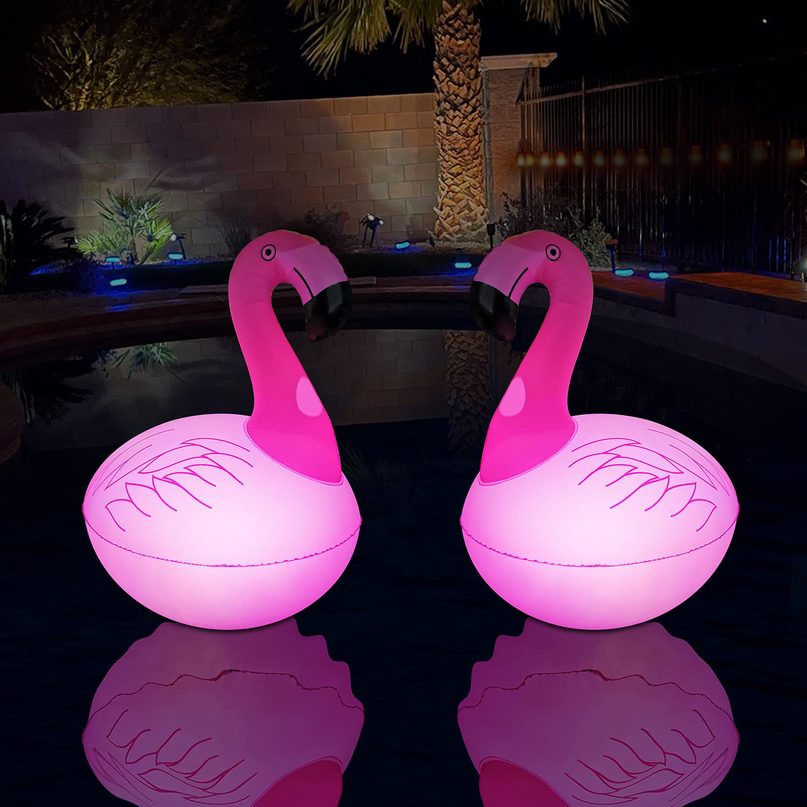 Zeki Shoggy Floating Flamingo LED Pool Lights 2PCS, Waterproof, Glow In ...