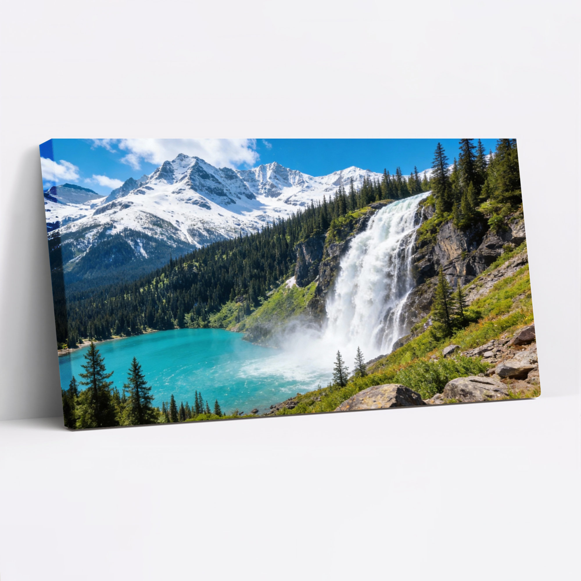 Winston Porter Mountain Waterfall Landscape Canvas Wrapped Wall Art Oil ...