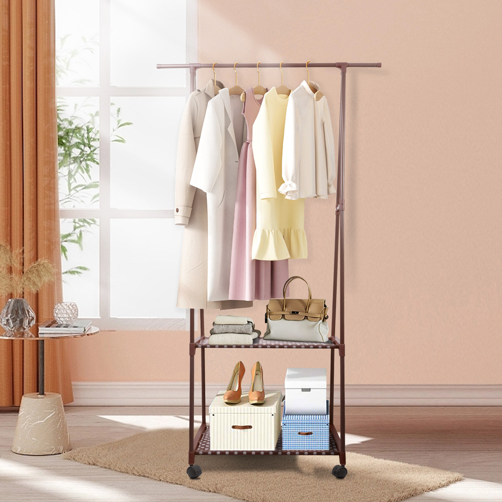 Rebrilliant Triangle Clothes Rack with Wheels, Pink - Wayfair Canada