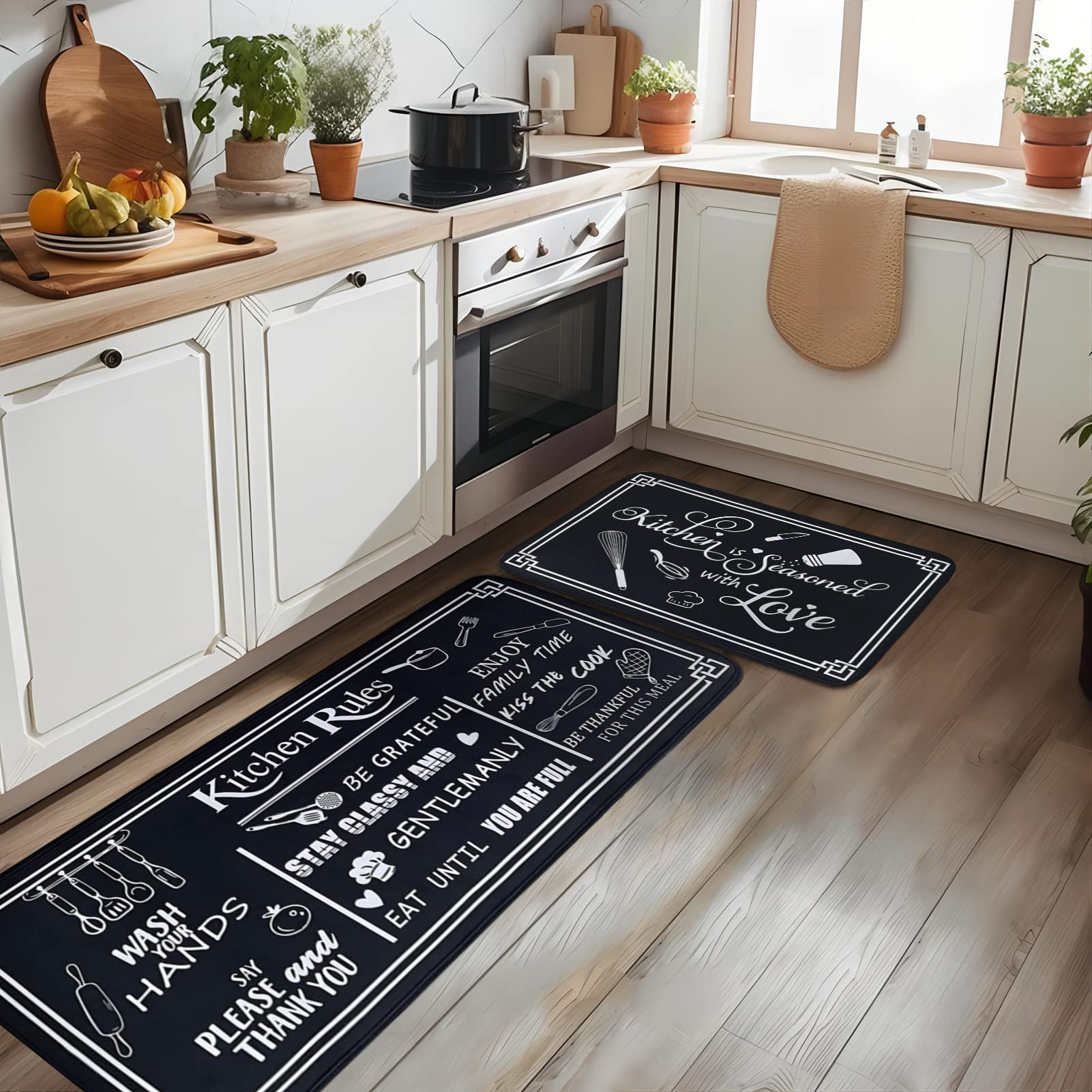 Trinx Black And White Kitchen Rugs,Non Skid Washable Microfiber Mats ...