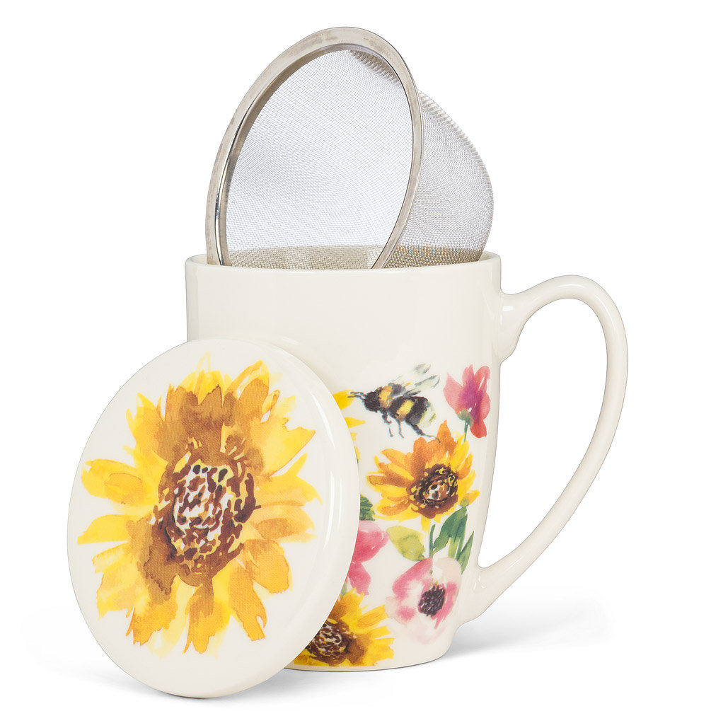 Gracie Oaks Sunflowers & Bees Covered Mug & Strainer - Wayfair Canada