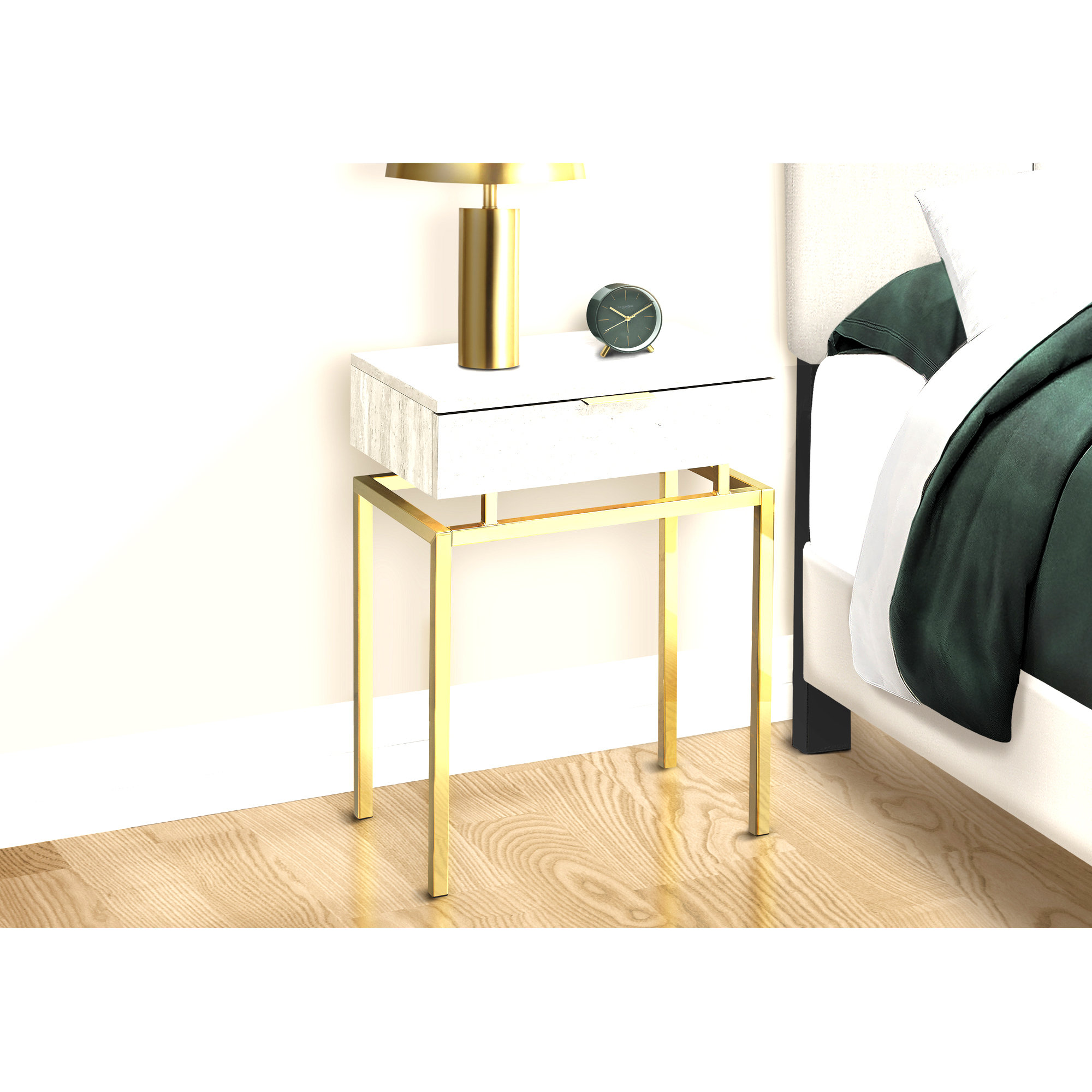 Mercer41 Contemporary Accent Table with Marble Look and Gold Metal Base ...