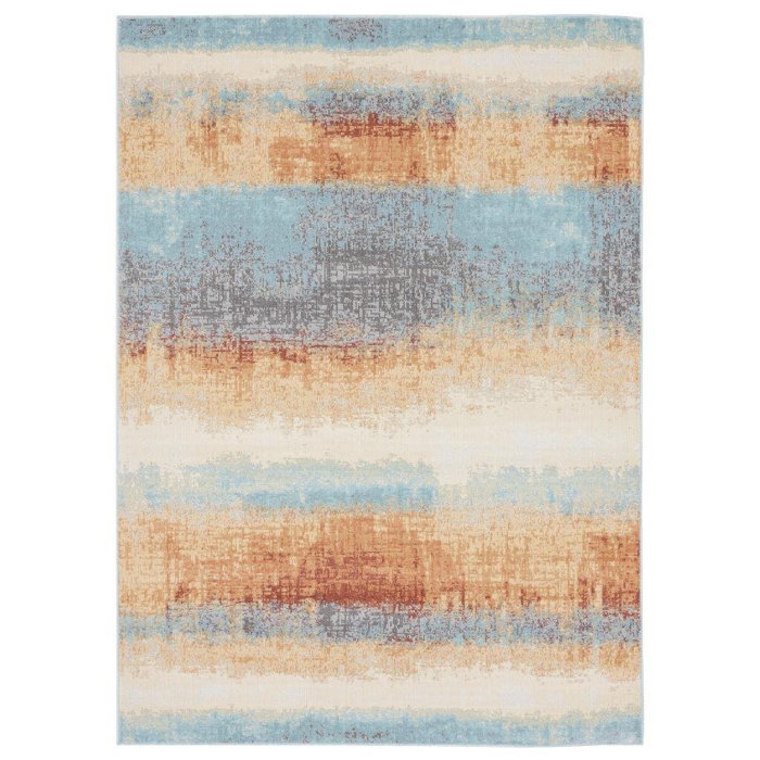 17 Stories Fales Machine Woven Orange/Blue Indoor/Outdoor Rug & Reviews ...