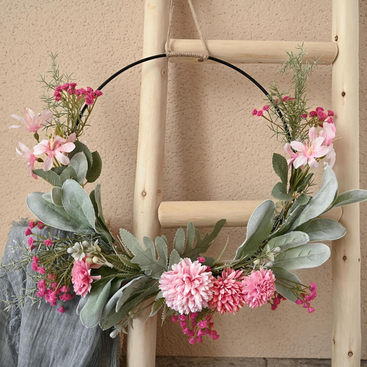 Primrue Artificial Floral Wreath For Front Door Floral Hoop Wreath ...