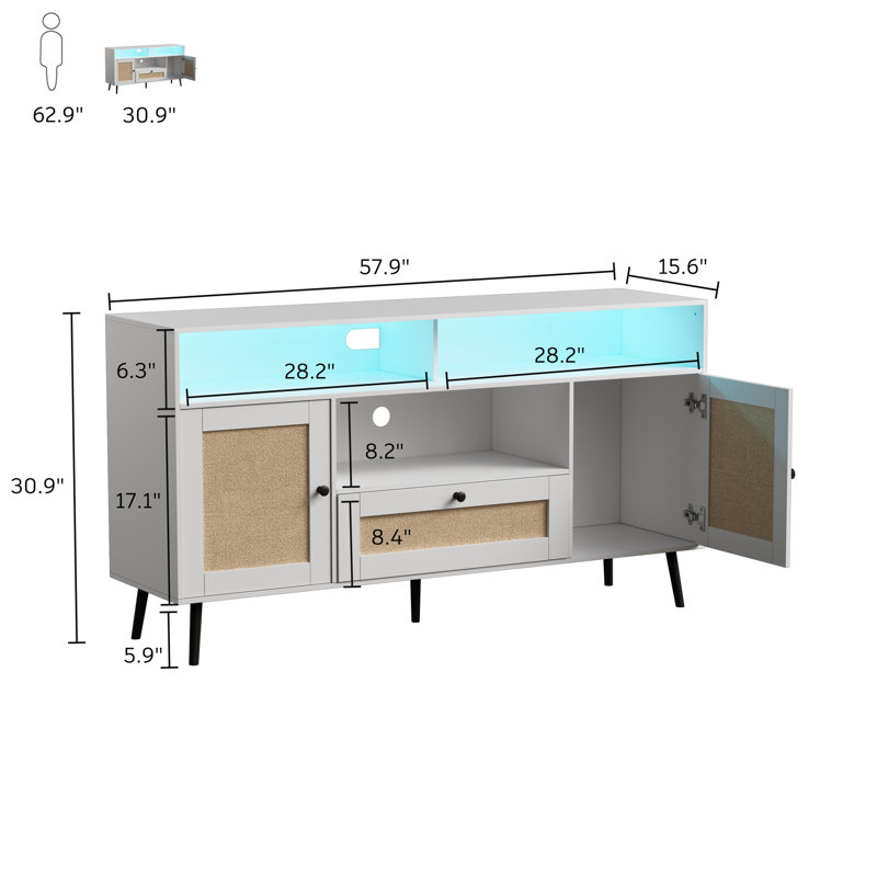 George Oliver Jonella TV Stand for TVs up to 70" w/LED Light, Drawers ...