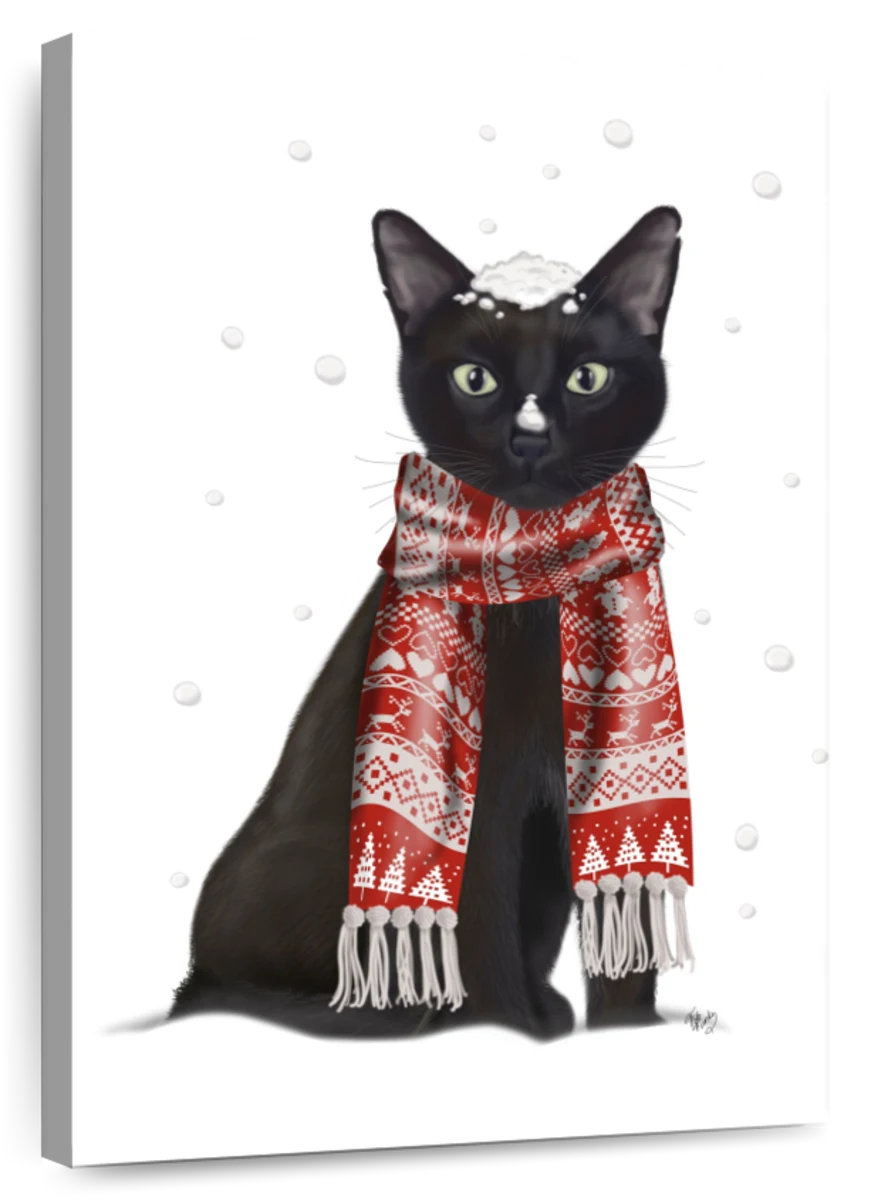 Ebern Designs Brampt Black Cat Red Scarf | Wayfair