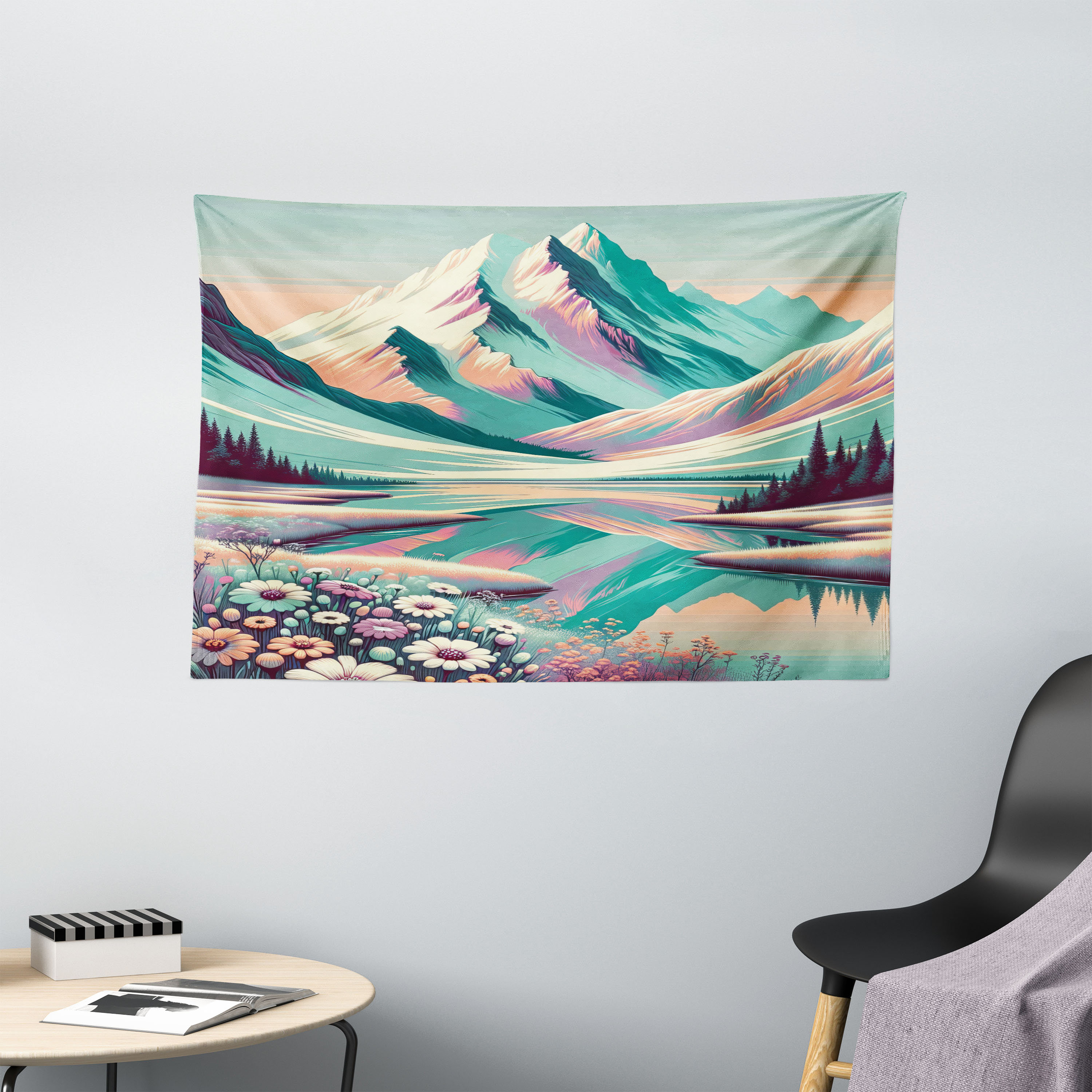 August Grove® Lake Tapestry Wall Hanging Snowy Mountain Dreamland Print ...